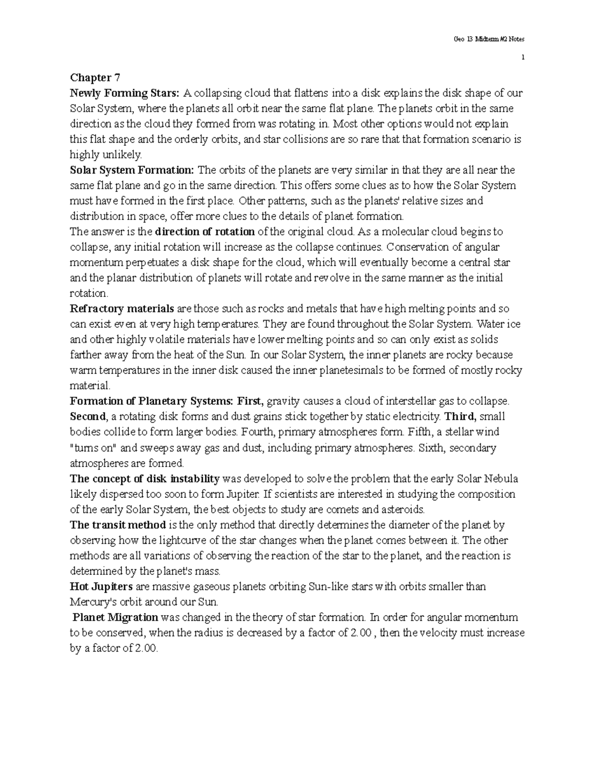 Planetary Science Midterm Notes - 1 Chapter 7 Newly Forming Stars: A ...