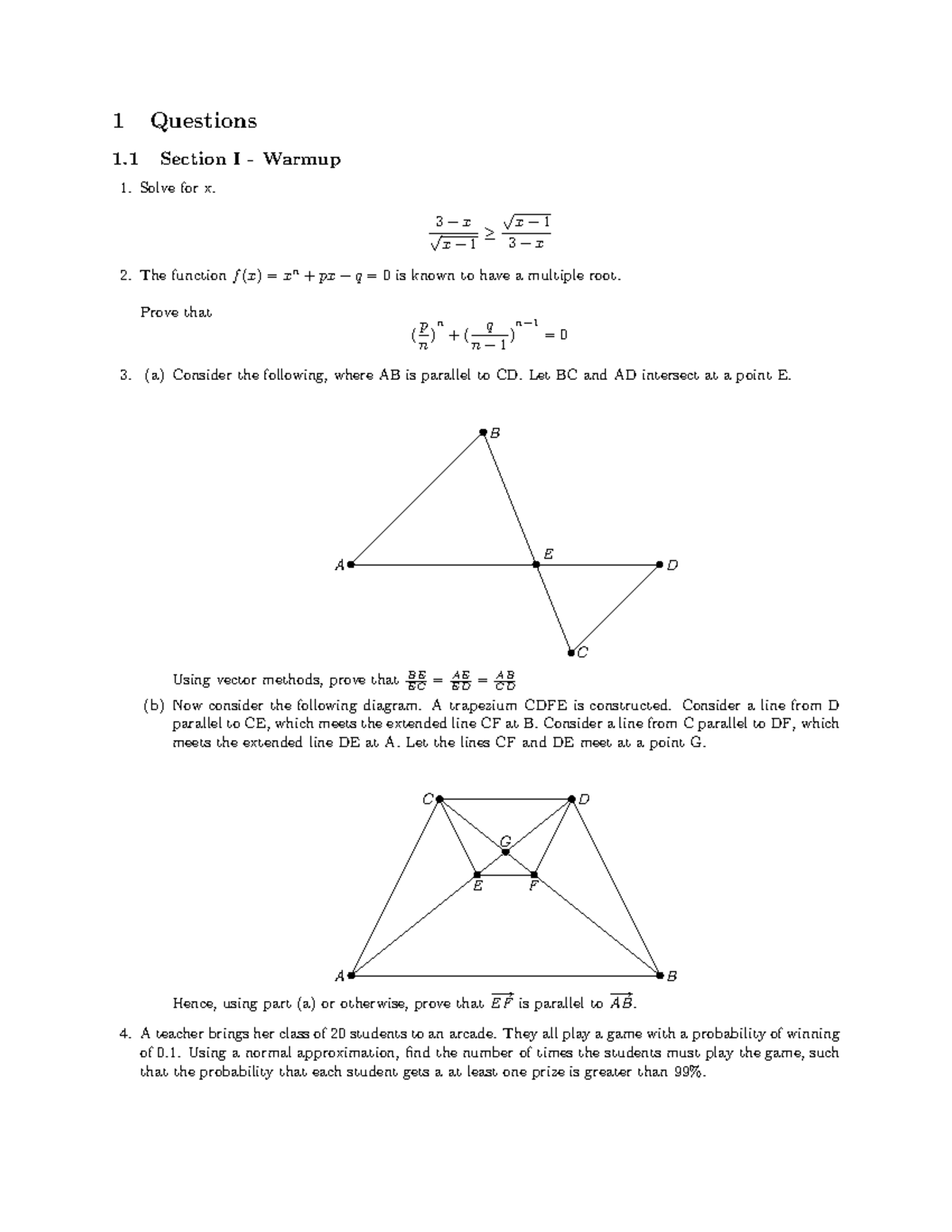 3U Simulation Questions - 1 Questions 1 Section I - Warmup Solve for x ...