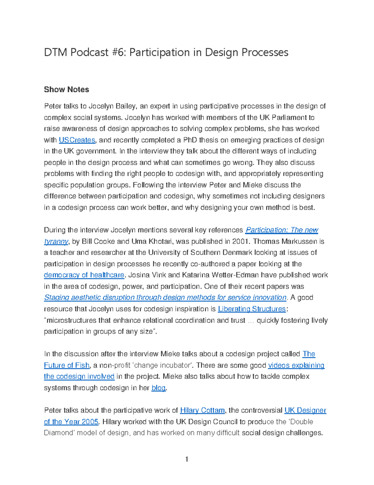 DTM Podcast #6 Participation in Design Processes Show Notes and ...