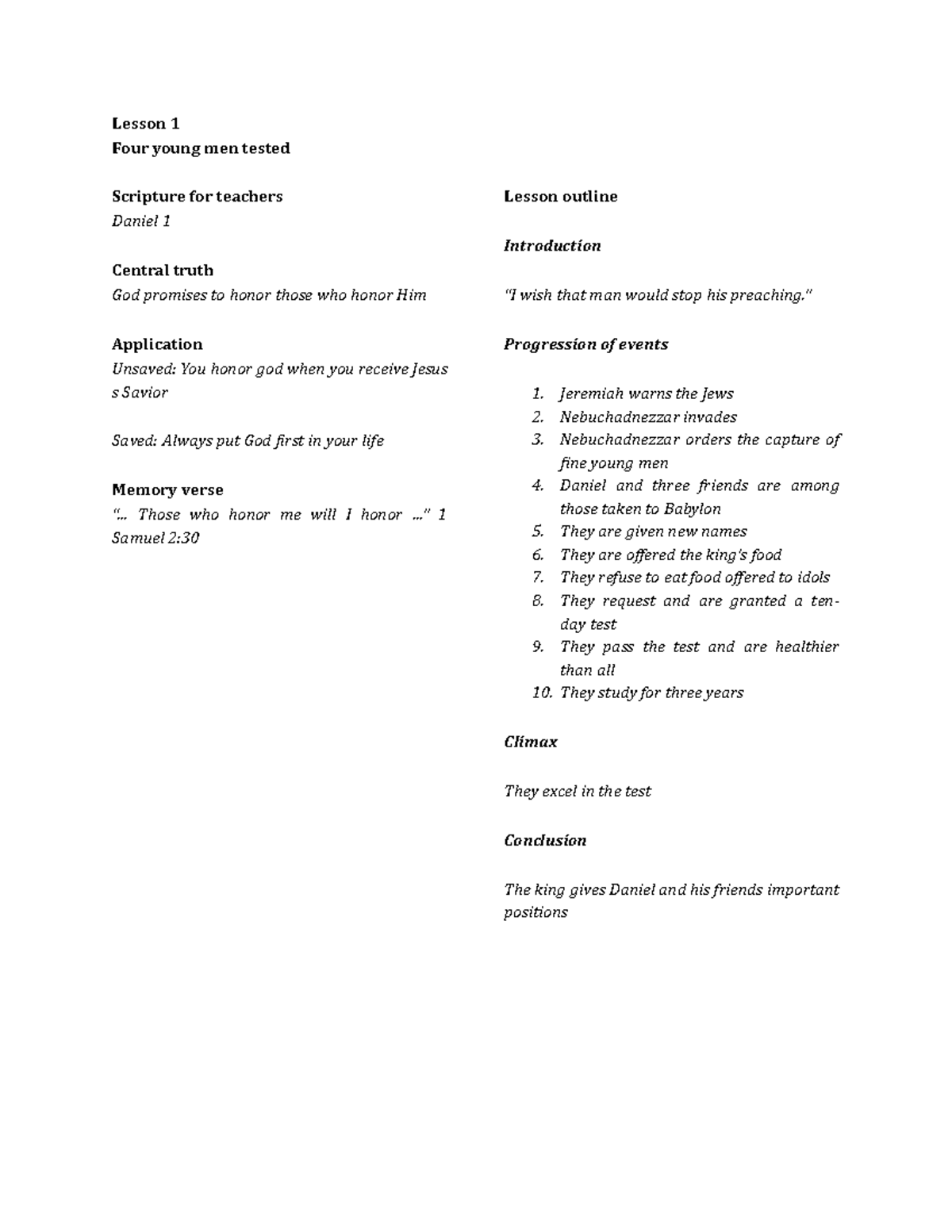 VBS Daniel - Strong in the Lord - Lesson 1 Four young men tested ...