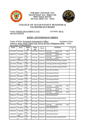 OJT FR 2 check list - asd - Cor Jesu College College of Accountancy ...