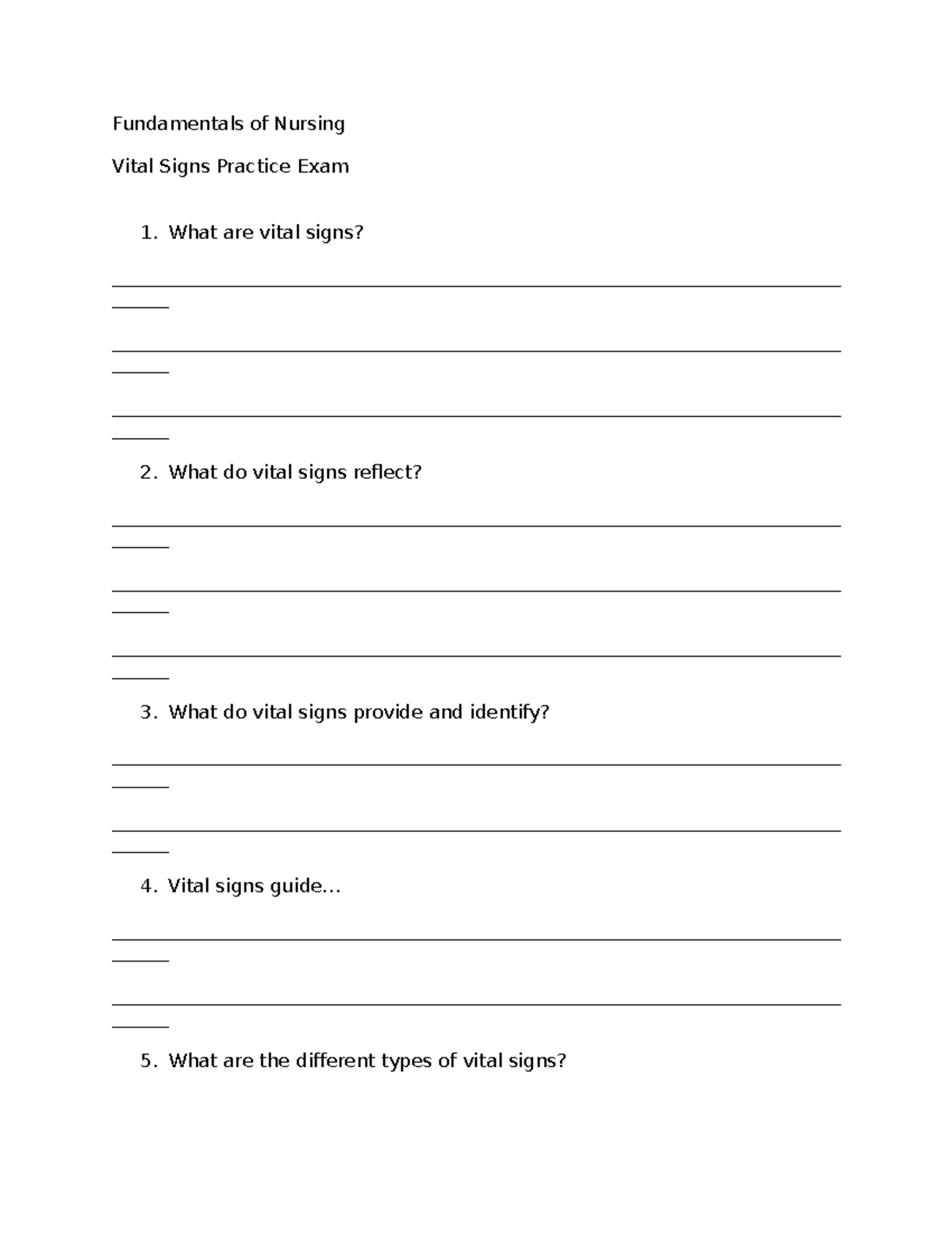 Fundamentals of Nursing - Vital Signs Practice Exam - What are vital ...