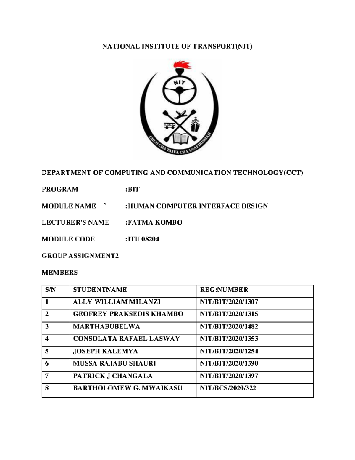 Assignment 2 - Second assigments - NATIONAL INSTITUTE OF TRANSPORT(NIT ...