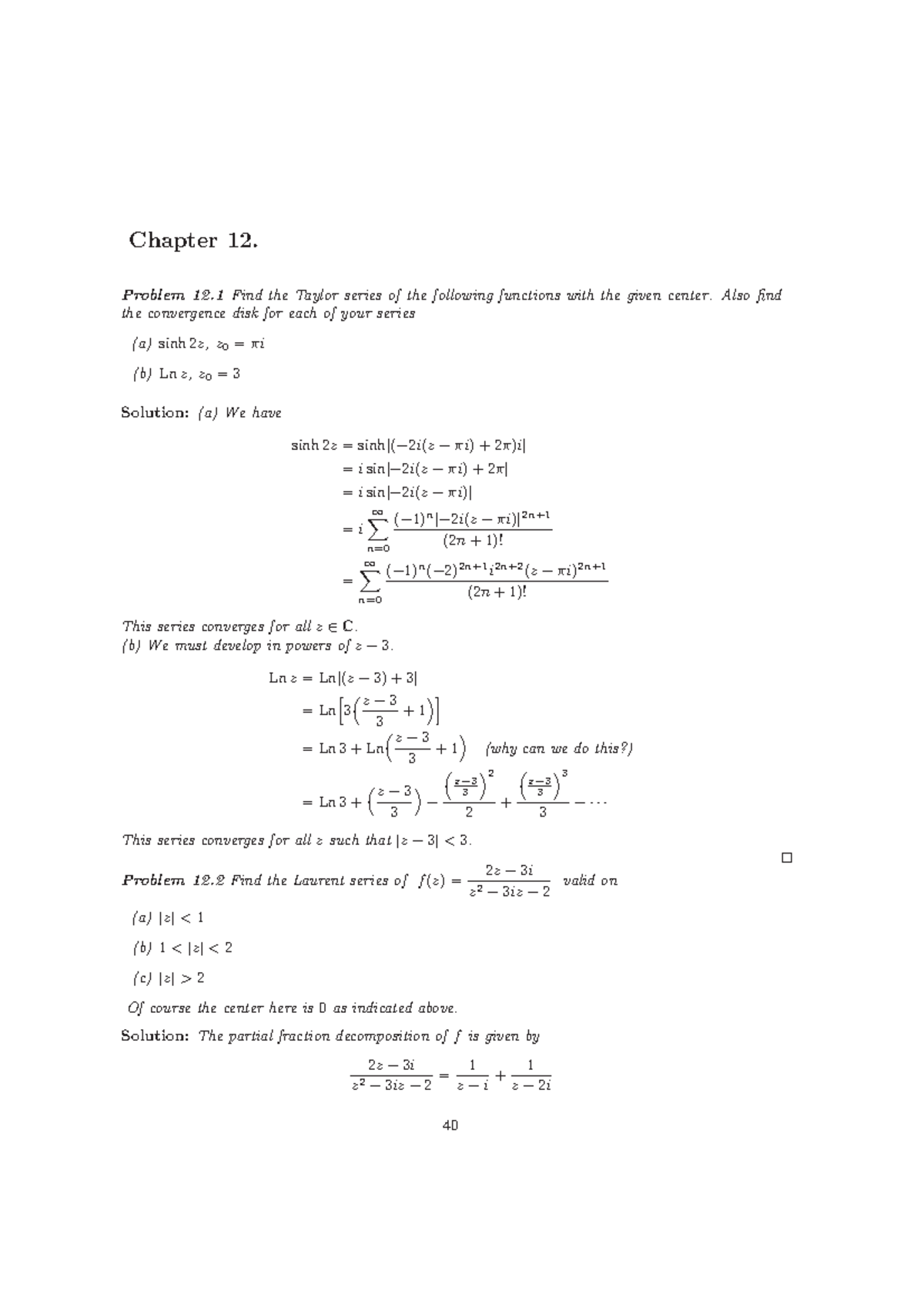 Solutions Chapter 12 - Chapter 12. Problem 12 the Taylor series of the following functions with ...