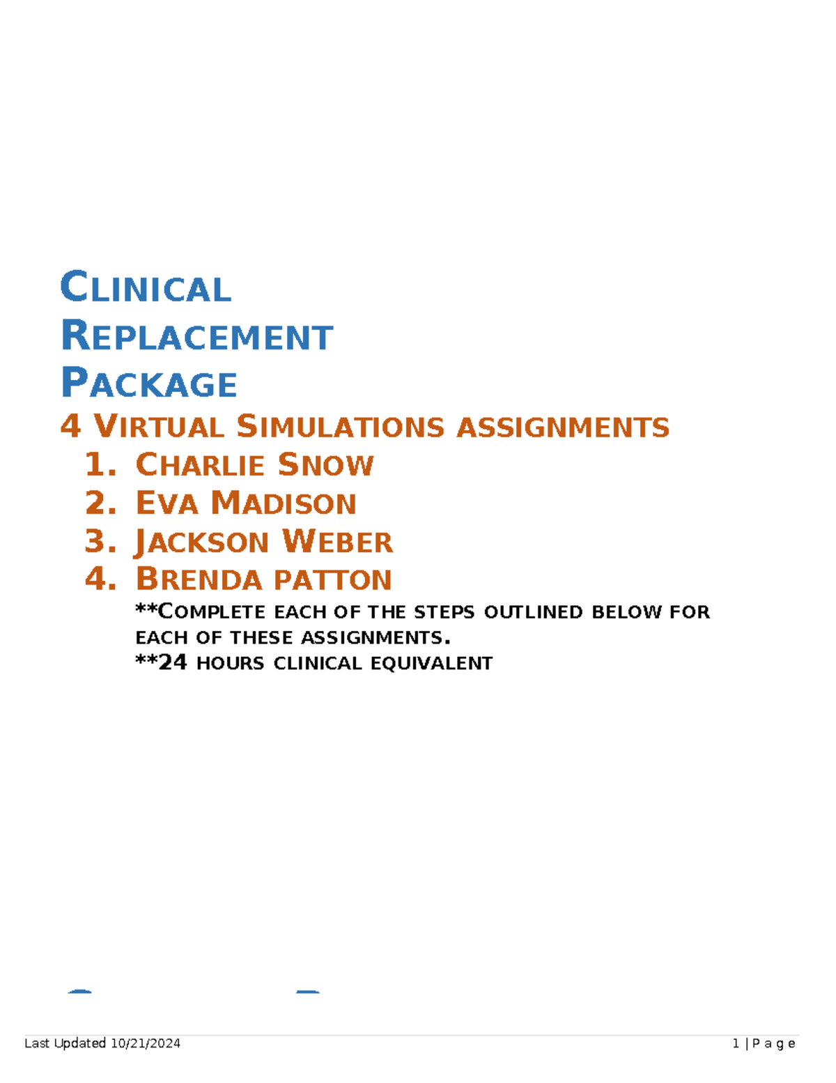 V Sim Clinical Replacement Packet for Student - Last Updated 10/21/2024 ...