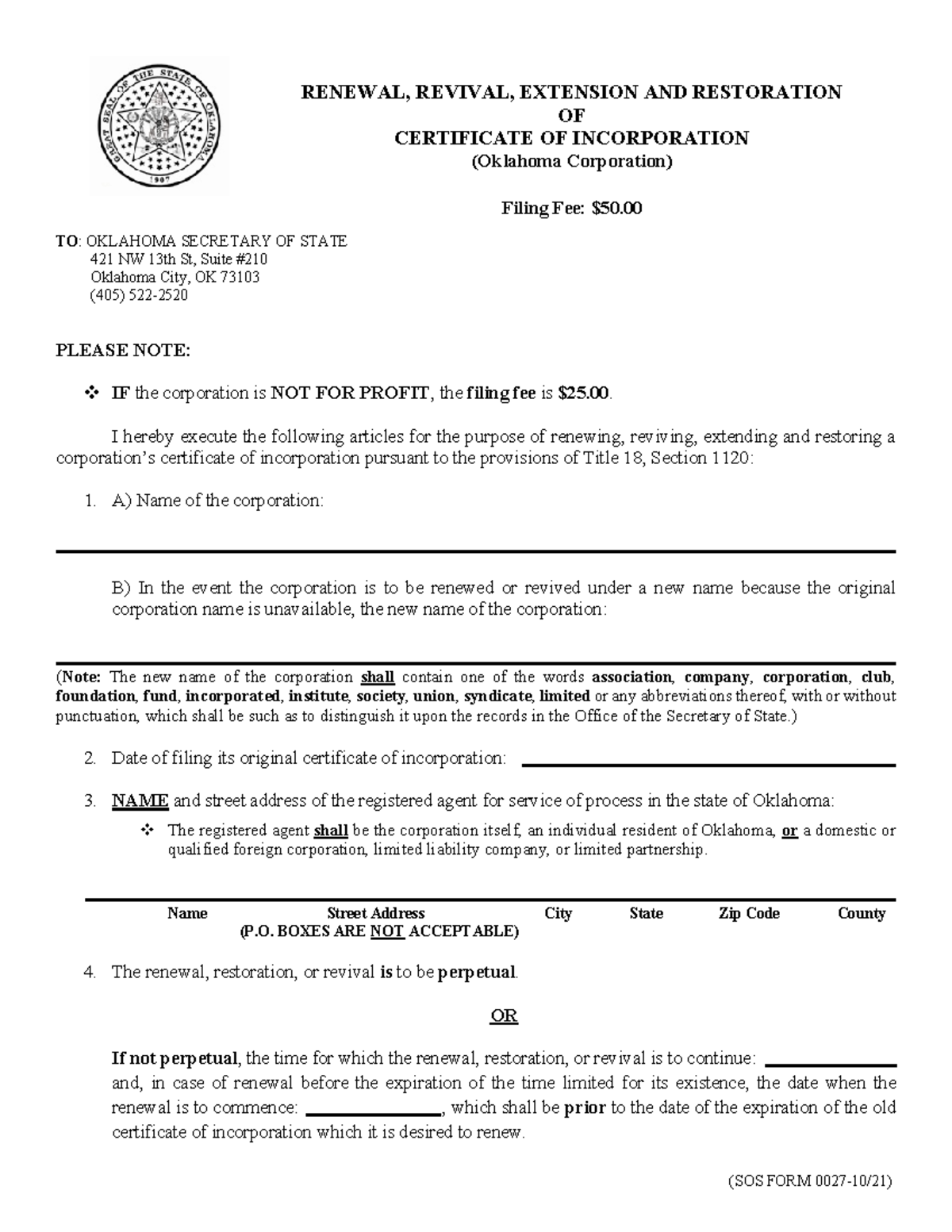 Fm0027 - EUP Description - (SOS FORM 0027-10/21) RENEWAL, REVIVAL ...