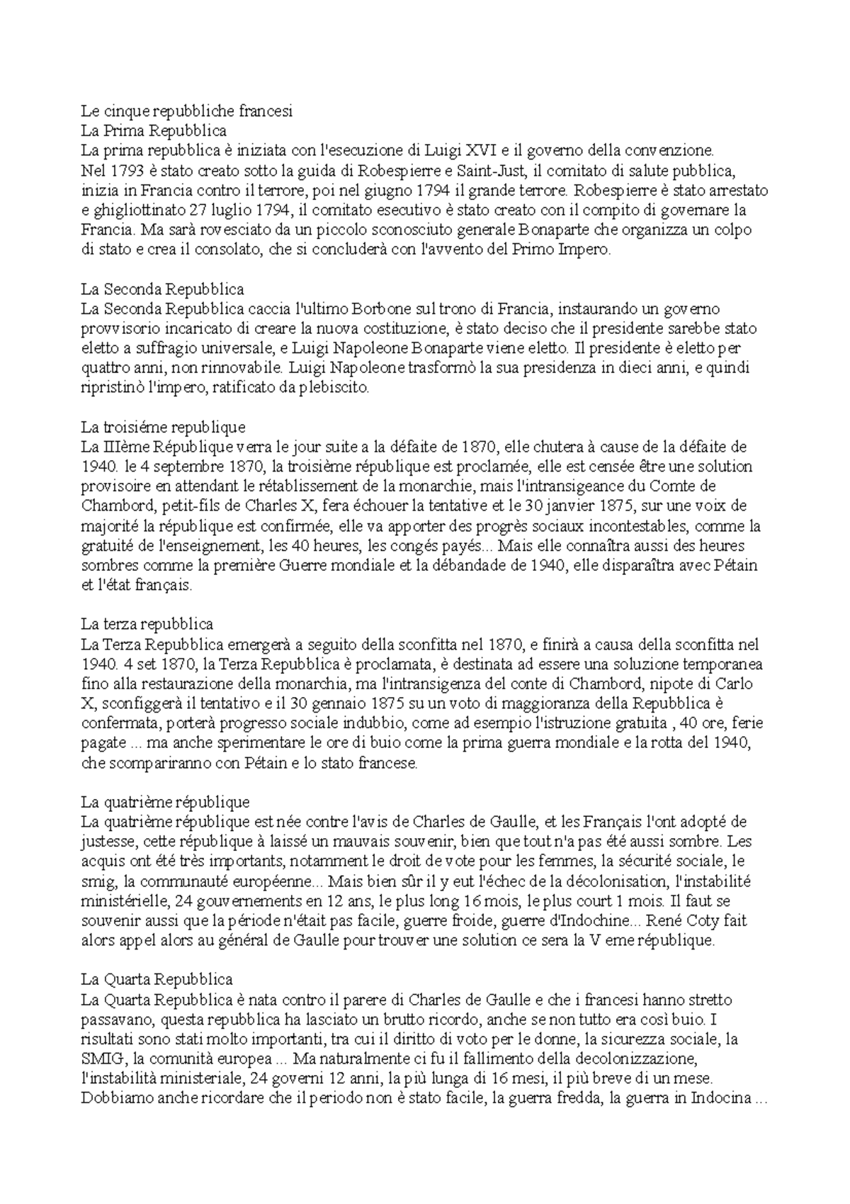 V Repubbliche francesi - Le cinque repubbliche francesi La Prima ...