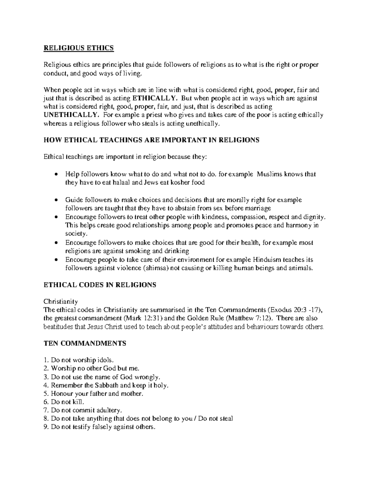 Gofaone'S RE Notes DO NOT Delete - RELIGIOUS ETHICS Religious ethics ...