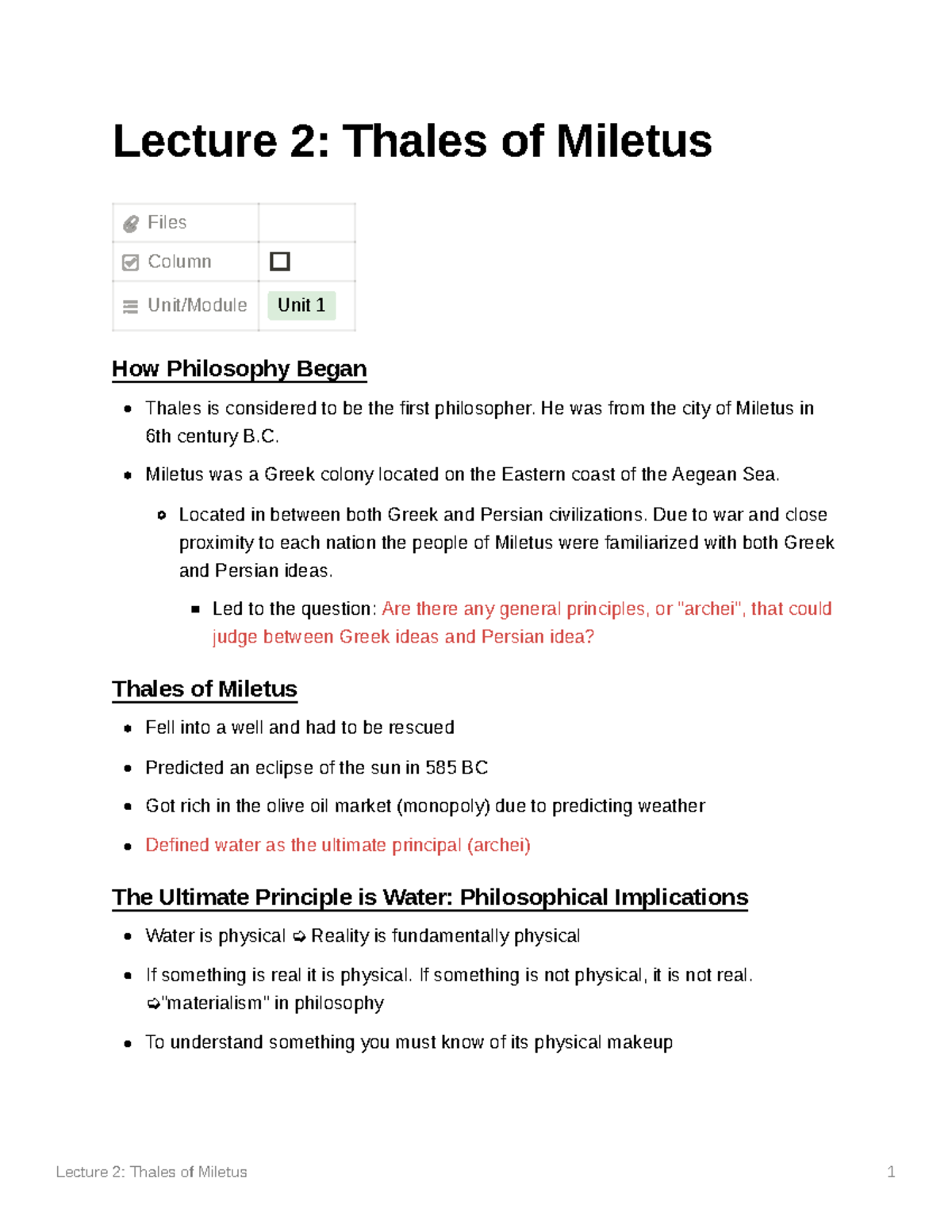 Lecture 2 Thales of Miletus - Lecture 2: Thales of Miletus 1 Lecture 2 ...