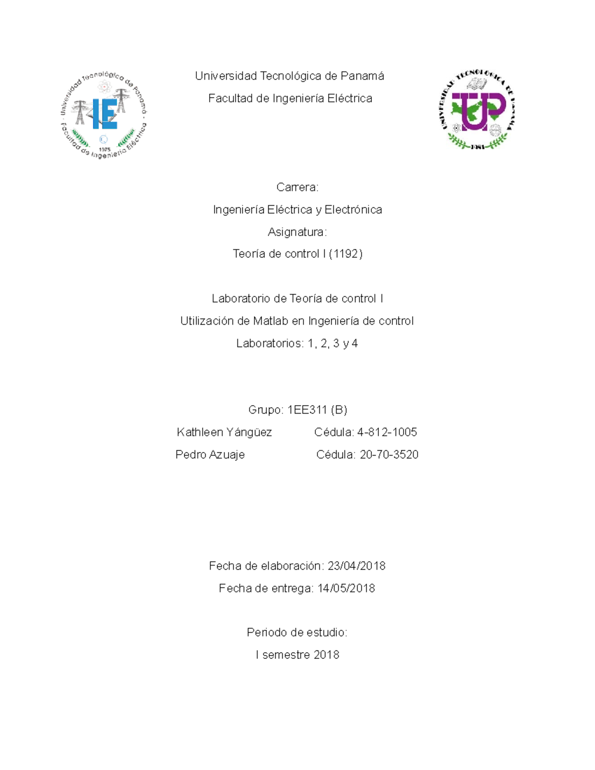 Lab 1%2c2%2c3%2c4 control - Universidad Tecnológica de Panamá Facultad ...