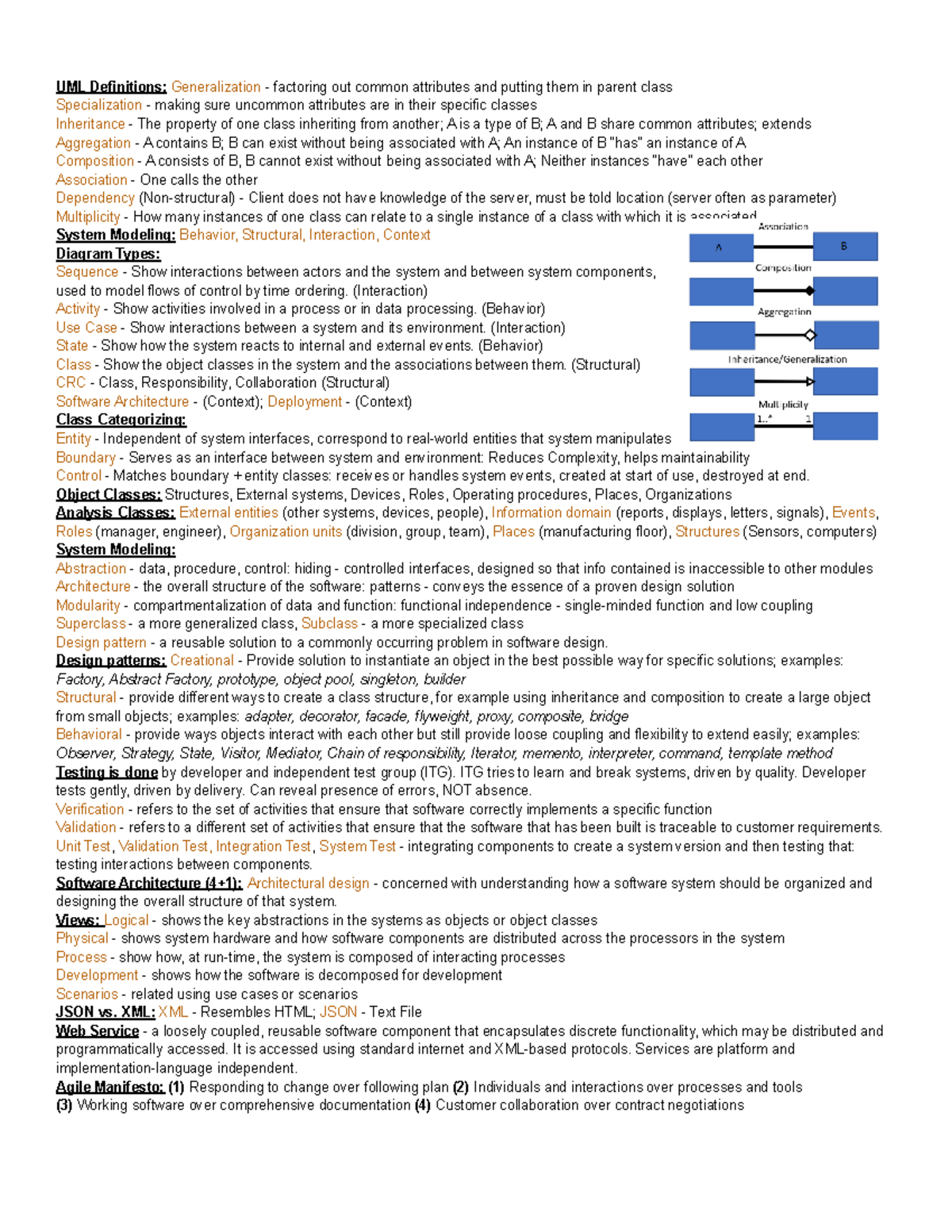 360 Final Cheat Sheet - UML Definitions: Generalization - factoring out ...