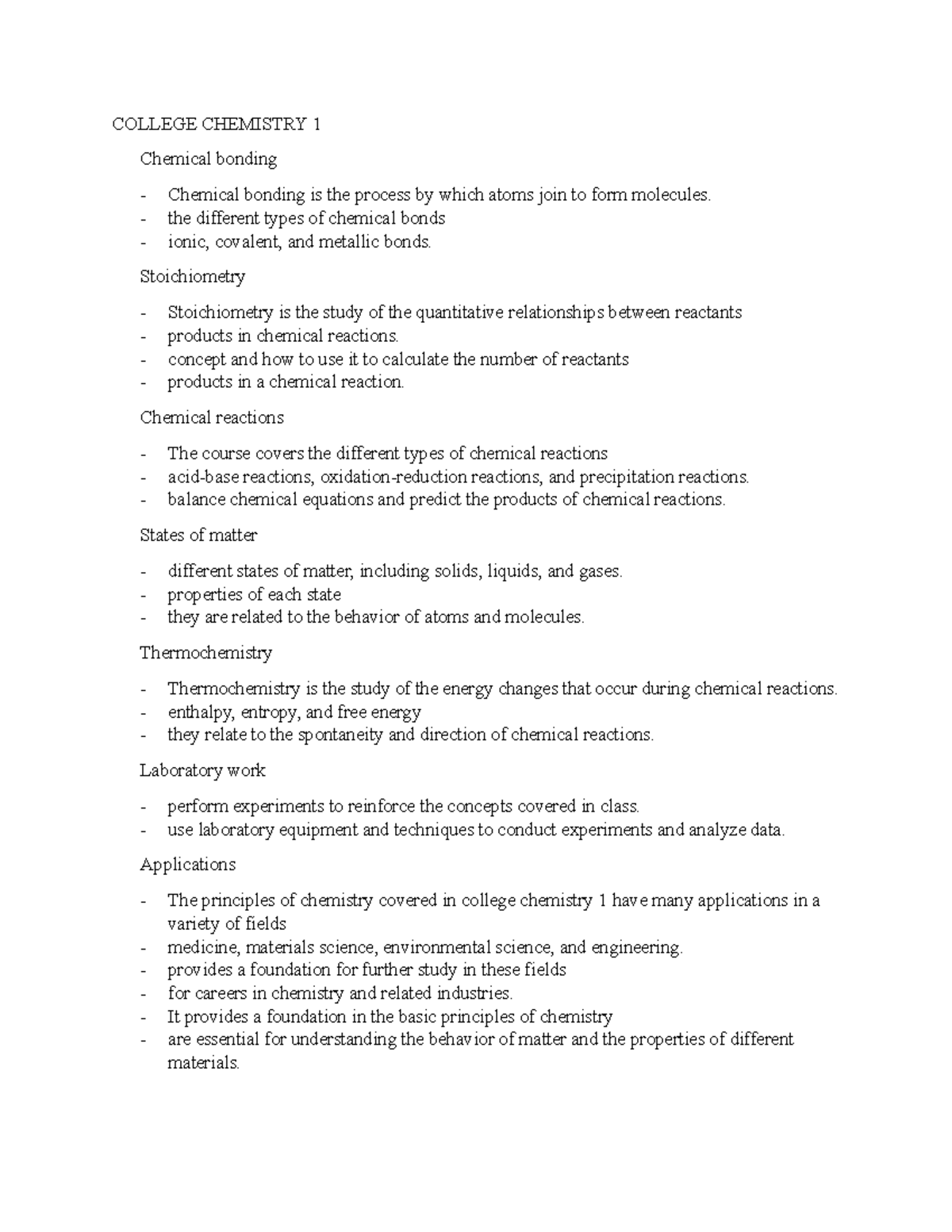College Chemistry 1 Notes 1 - COLLEGE CHEMISTRY 1 Chemical bonding ...
