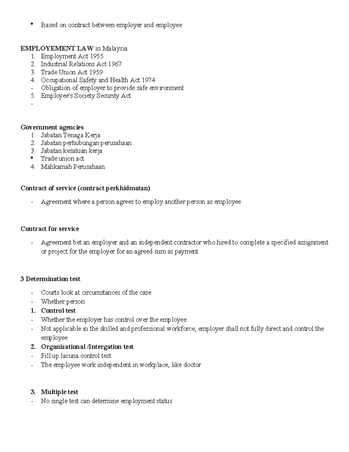 1. Introduction of Labour Law - Based on contract between employer and ...