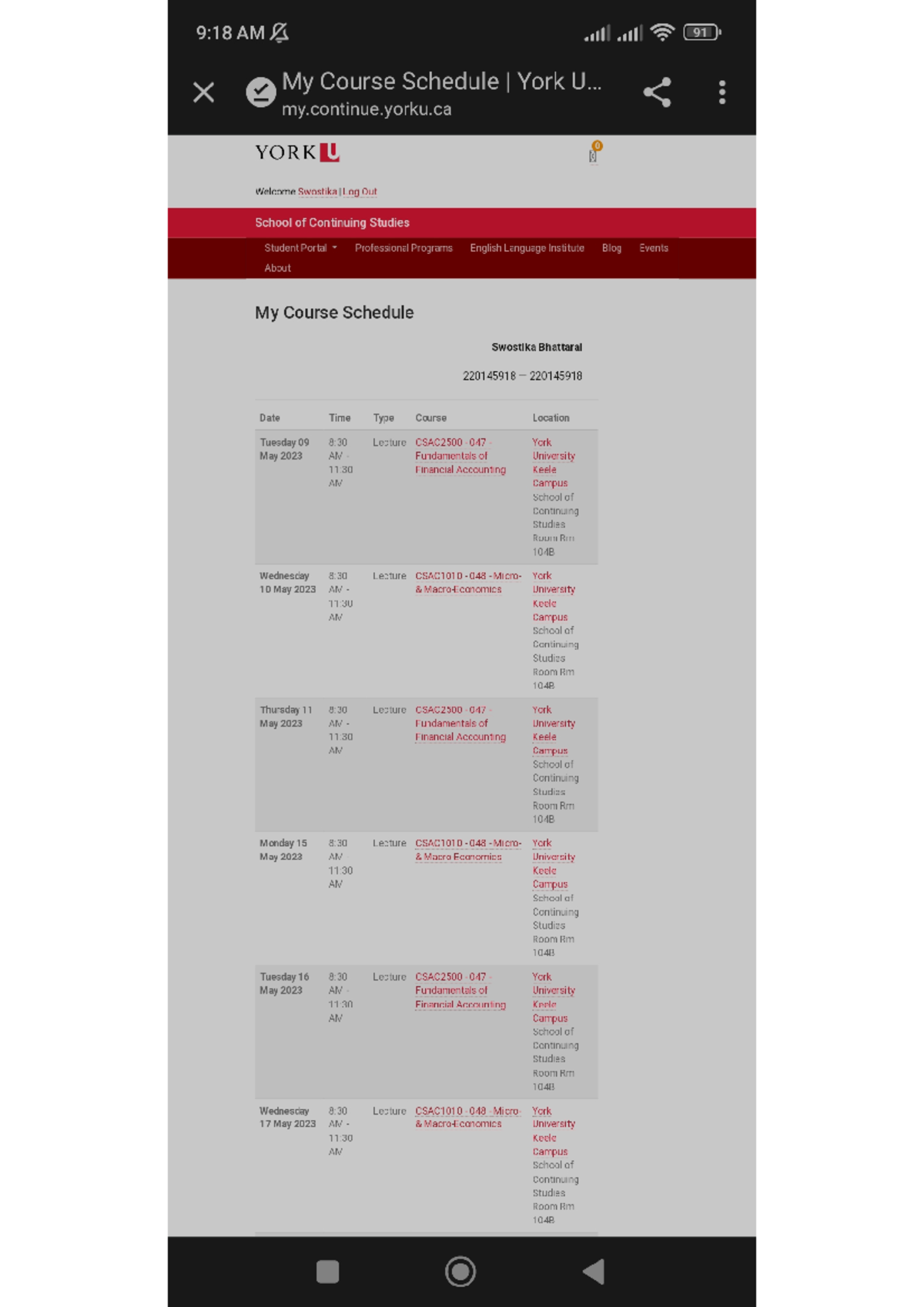 York Class Schedule - Notes - ADMS 4520 - Studocu