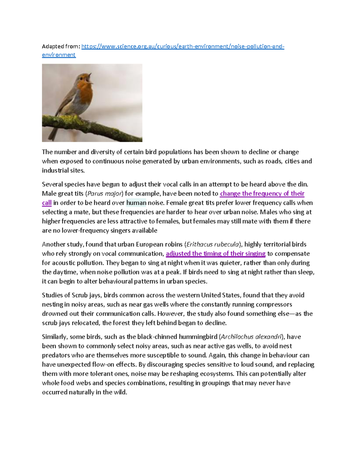 BIOL10011 Workshop 3 Article 2 - Adapted from: - Studocu