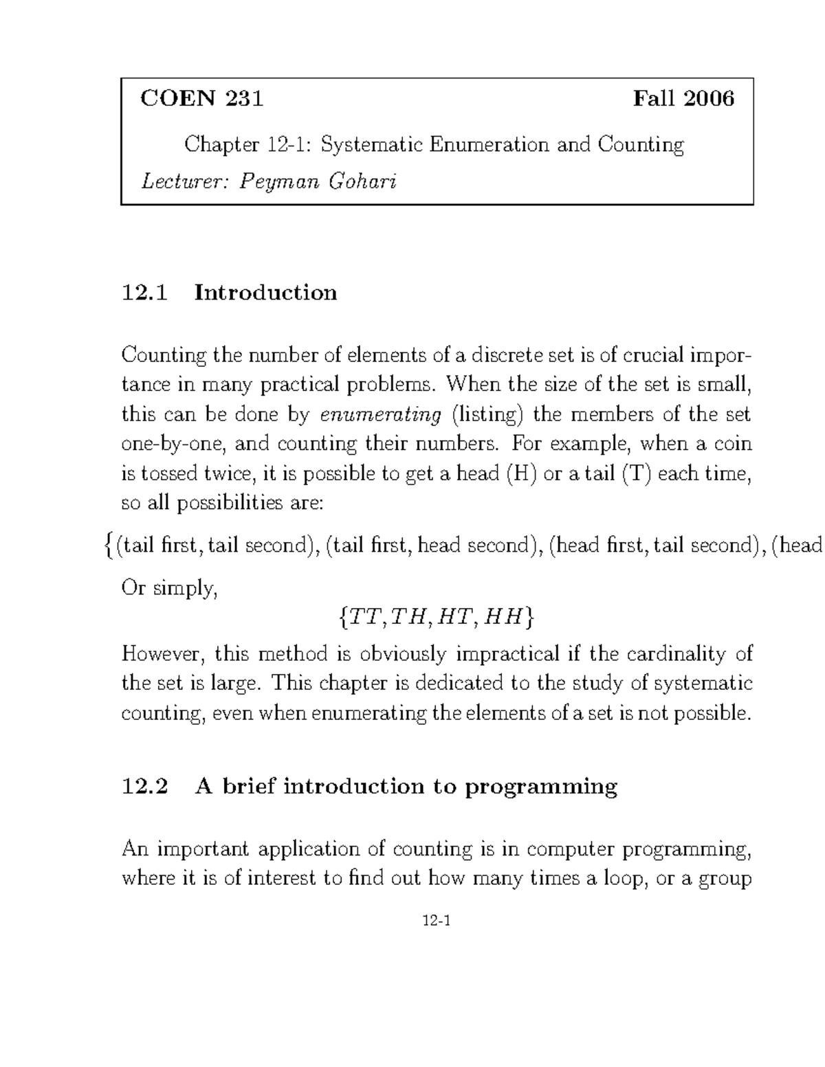 12-1l - COEN 231 chapter 12-1l - COEN 231 Fall 2006 Chapter 12-1: Systematic Enumeration and ...