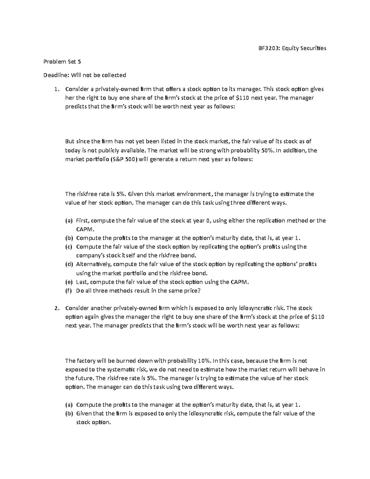 Pset 5 - notes - BF3203: Equity Securities Problem Set 5 Deadline: Will ...