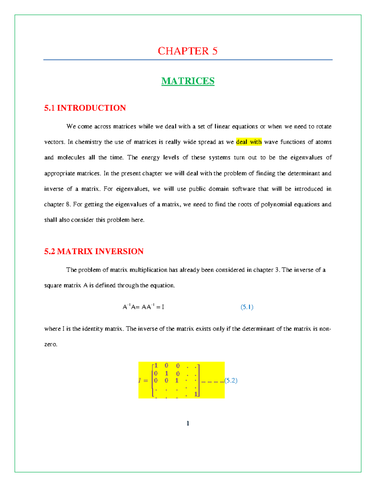 Chapter 5 - Computational Chemistry - CHAPTER 5 MATRICES 5 INTRODUCTION ...