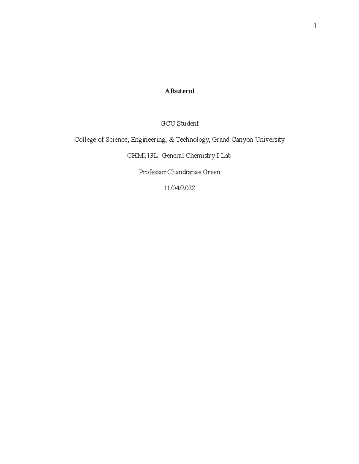 Copy of Chemistry Connections Essay Albuterol - Albuterol GCU Student ...