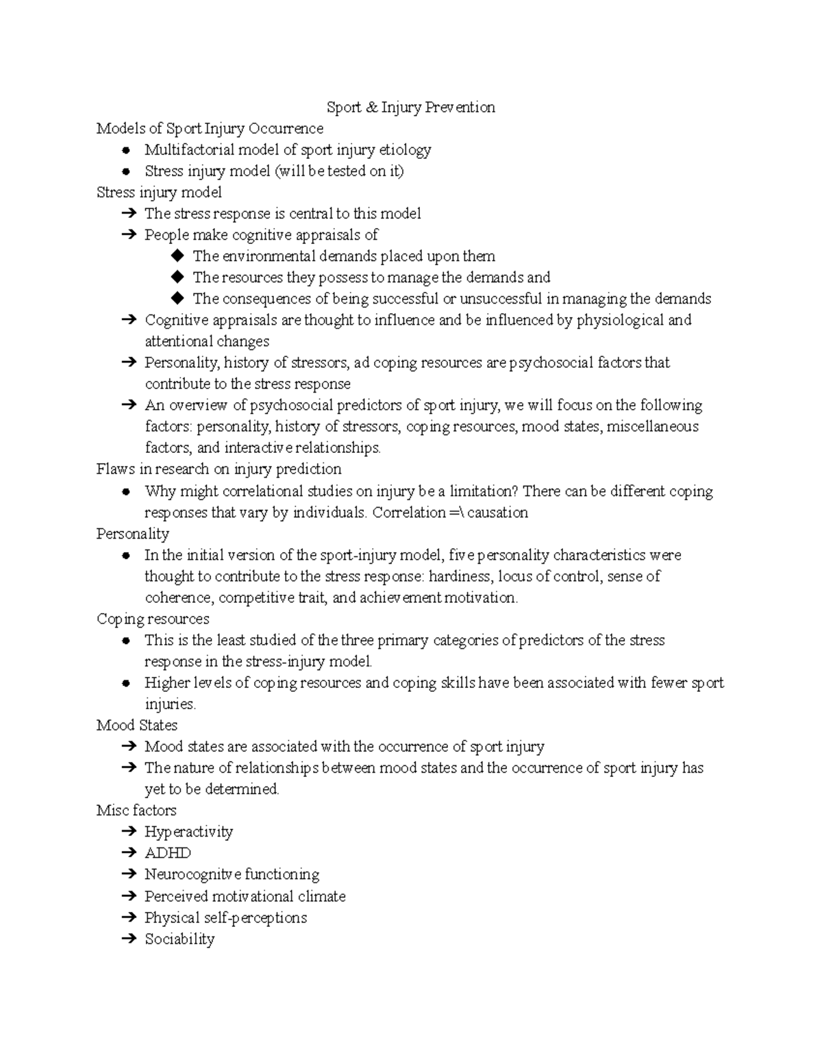 579 01 31 - Notes - Sport & Injury Prevention Models of Sport Injury ...