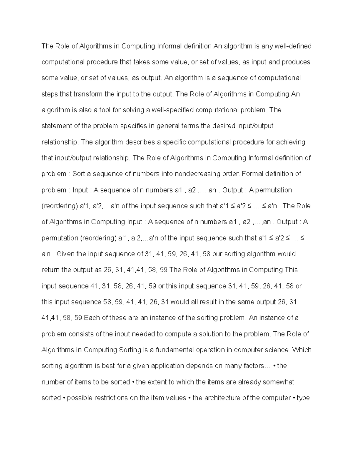 Lecture 1 Intro To Dsa The Role Of Algorithms In Computing Informal 3870