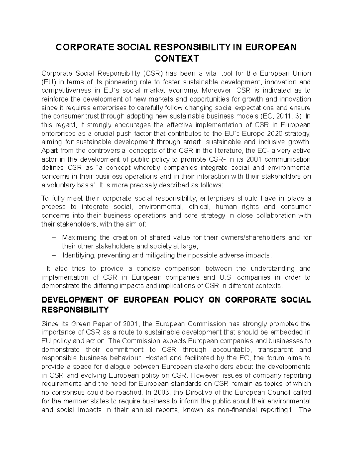 Corporate Social Responsibility IN European Context - CORPORATE SOCIAL ...