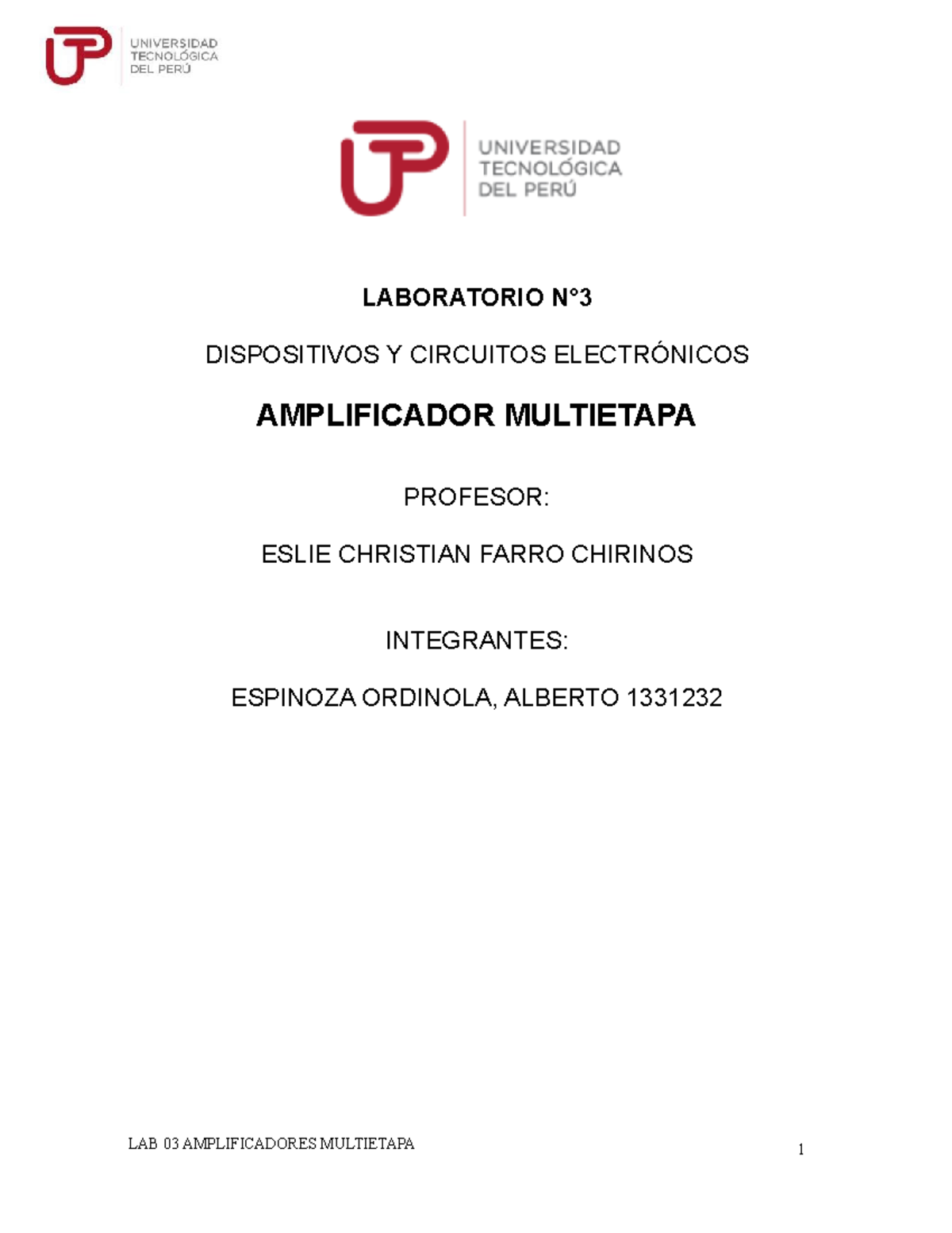 LAB 03 de dispositivos y circuitos electronicos - LABORATORIO N° DISPOSITIVOS Y CIRCUITOS - Studocu