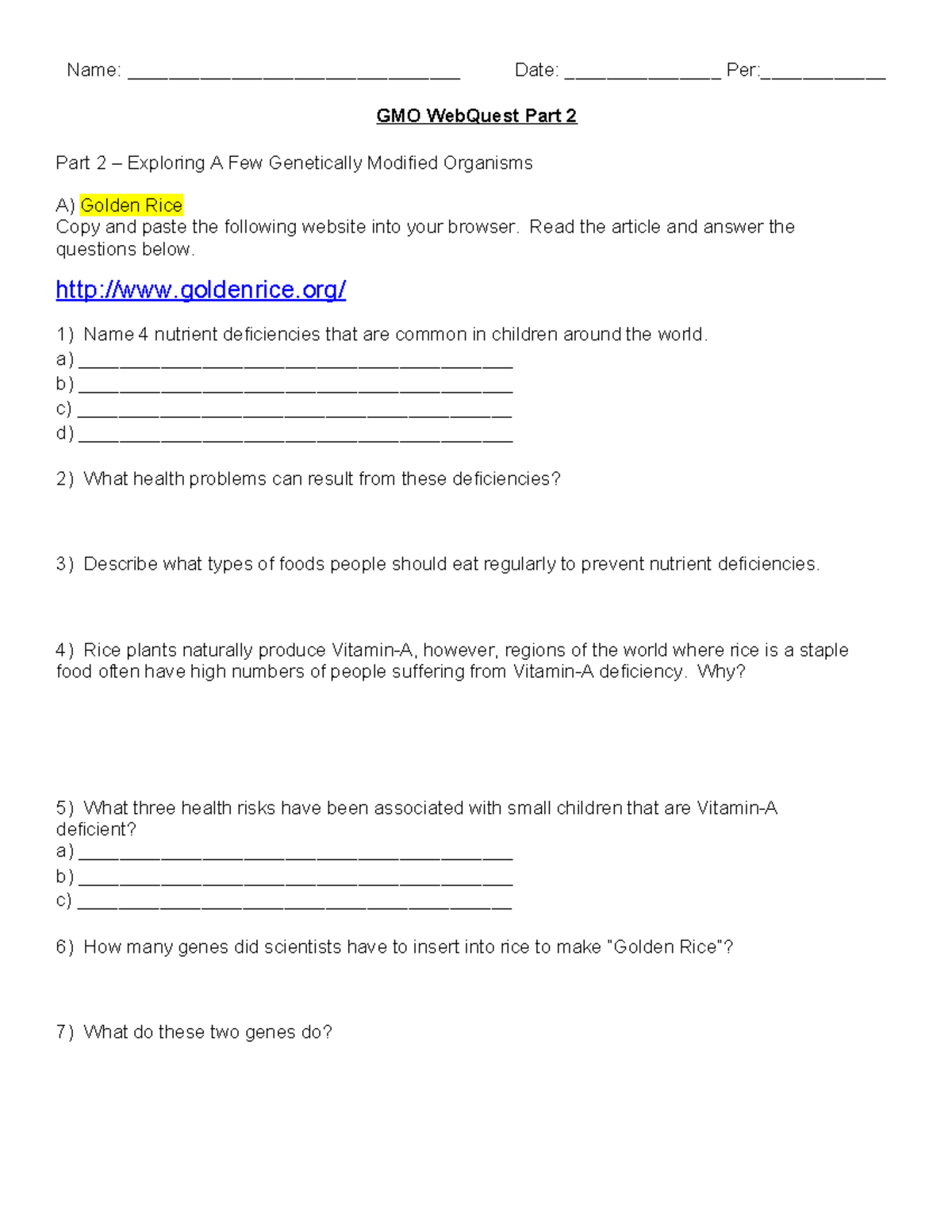 GMO Web Quest part 2-1 - idk - Name: ________________________________ Date ...