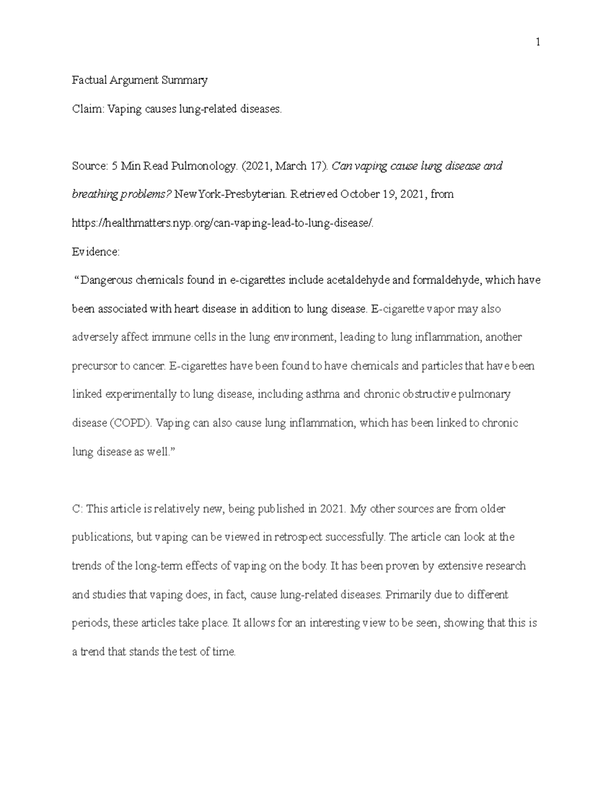 Factual argument - Source: 5 Min Read Pulmonology. (2021, March 17 ...