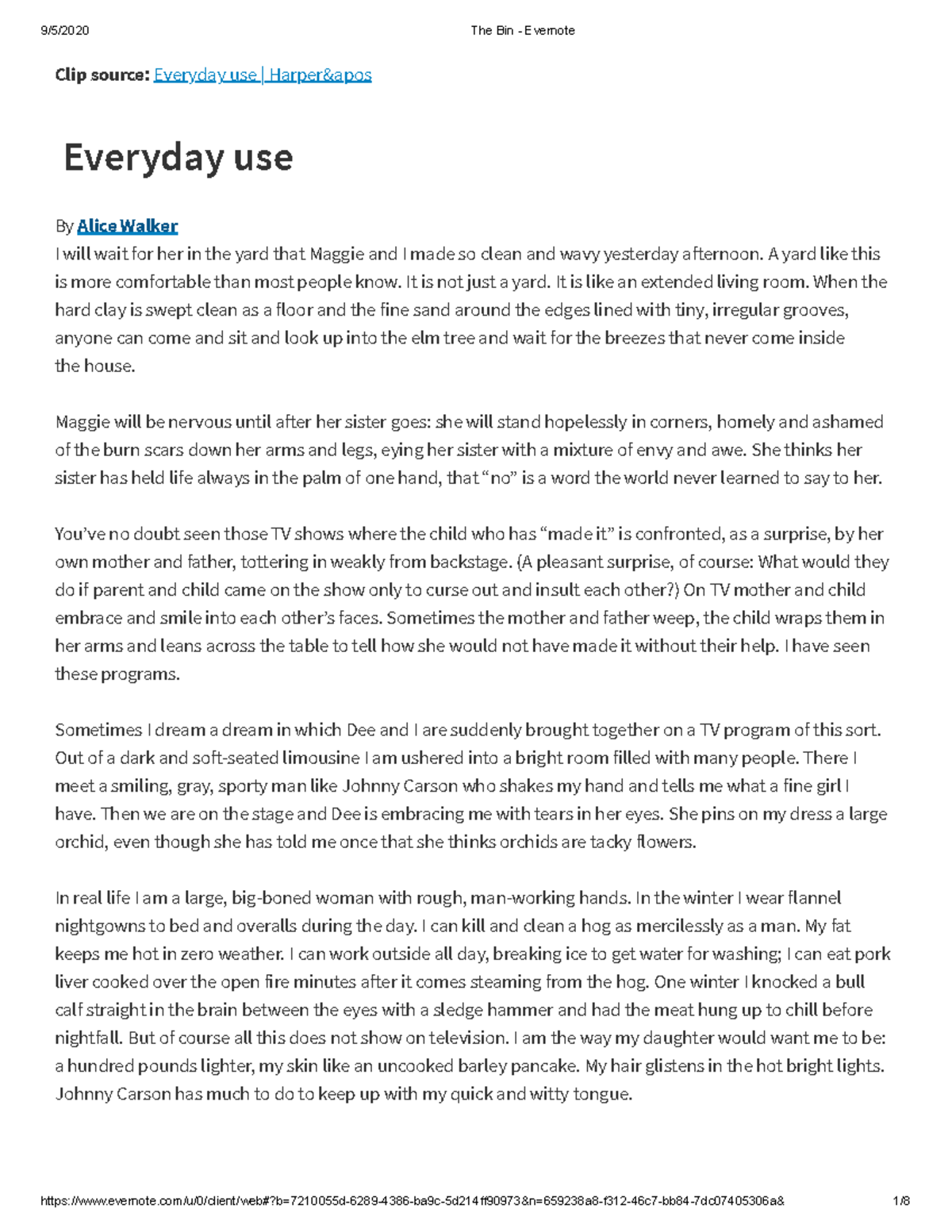 Everyday Use - Read it - Clip source: Everyday use | Harper&apos ...