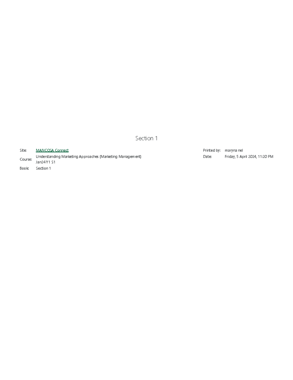 Section 1 - Section 1 Site: MANCOSA Connect Course: Understanding ...