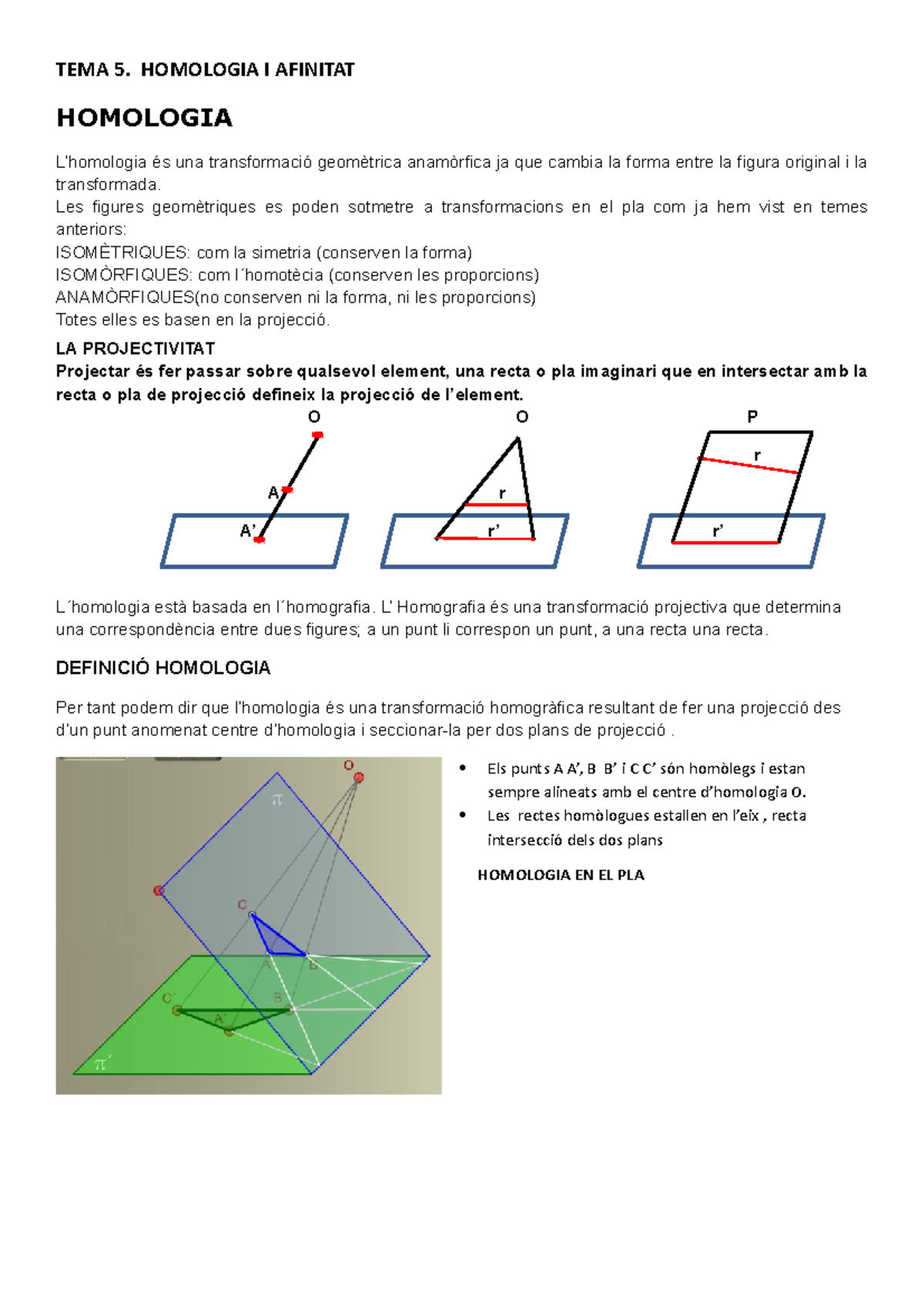 TEMA 5 Homologia I Afinitat - TEMA 5. HOMOLOGIA I AFINITAT HOMOLOGIA L’homologia és una - Studocu