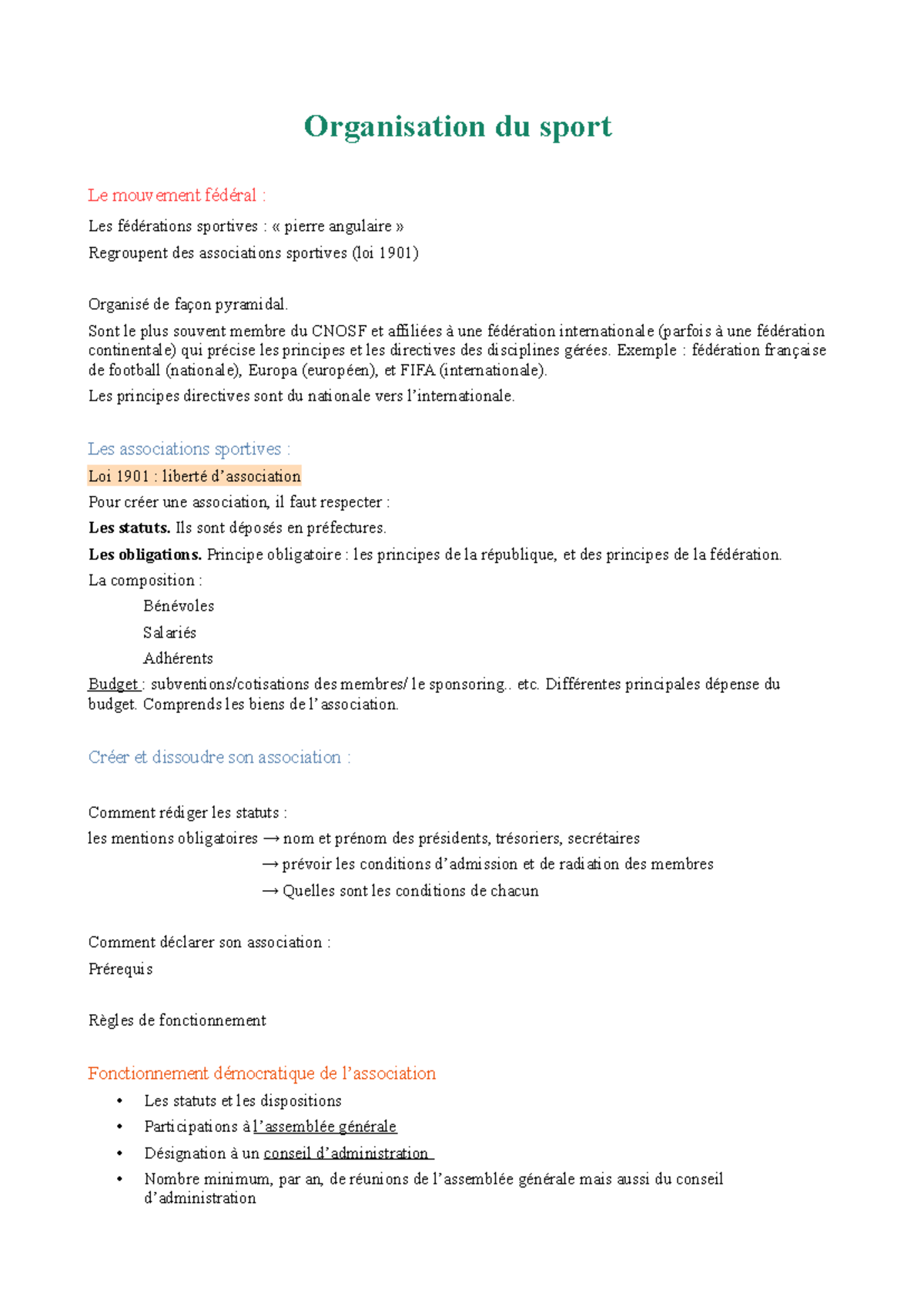 Organisation du sport S2 - Organisation du sport Le mouvement fédéral ...