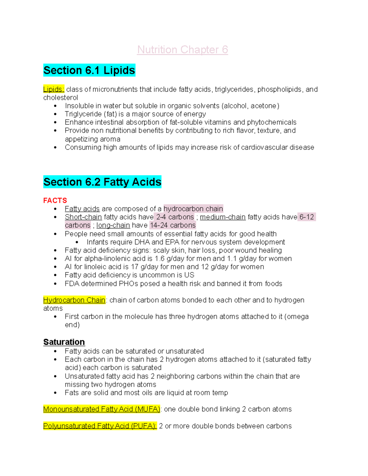Nutrition Chapter 6: Lipids - Studocu