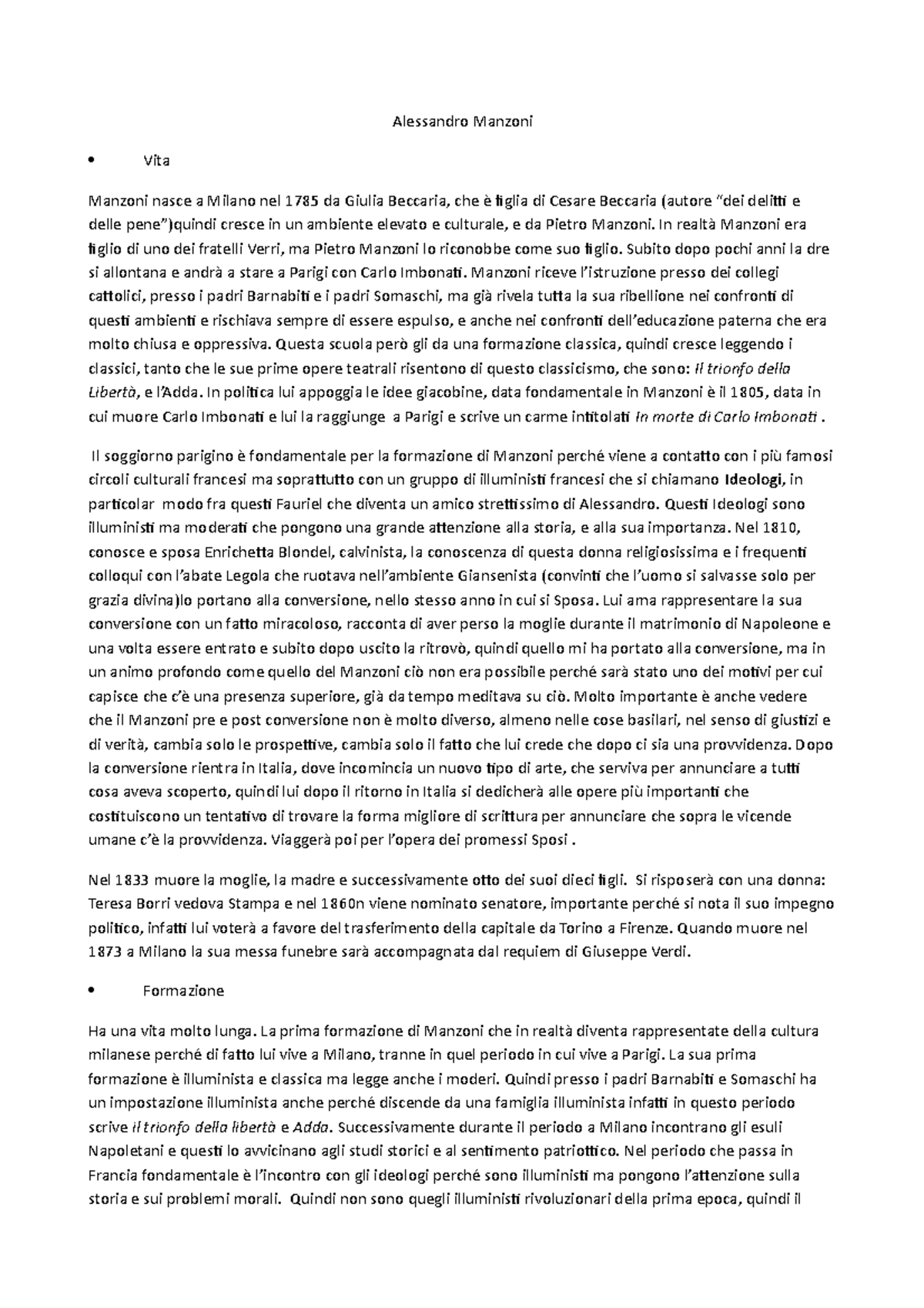 Alessandro Manzoni - Alessandro Manzoni Vita Manzoni nasce a Milano nel ...