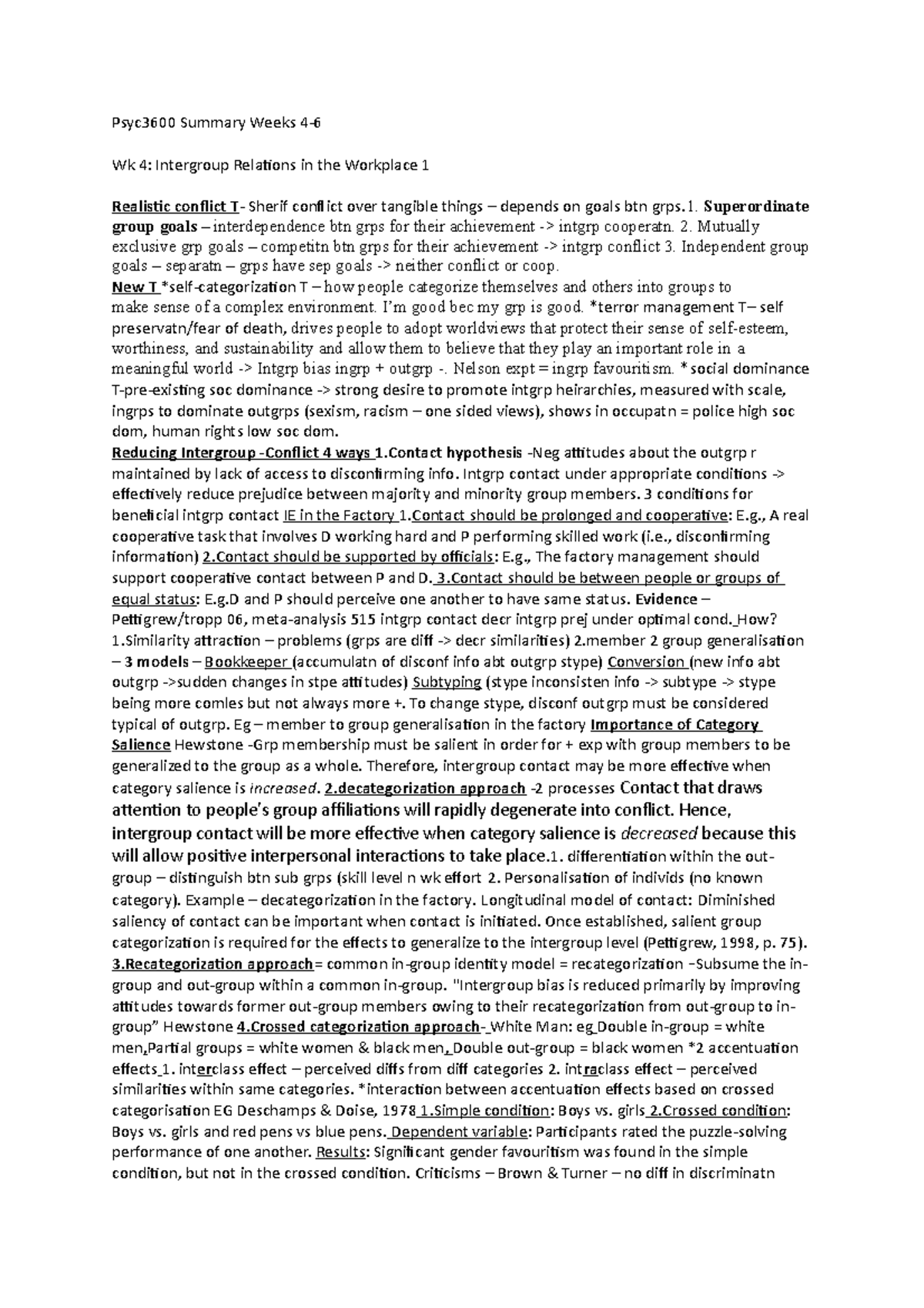 Module 2 Summary - Psyc3600 Summary Weeks 4- Wk 4: Intergroup Relations ...