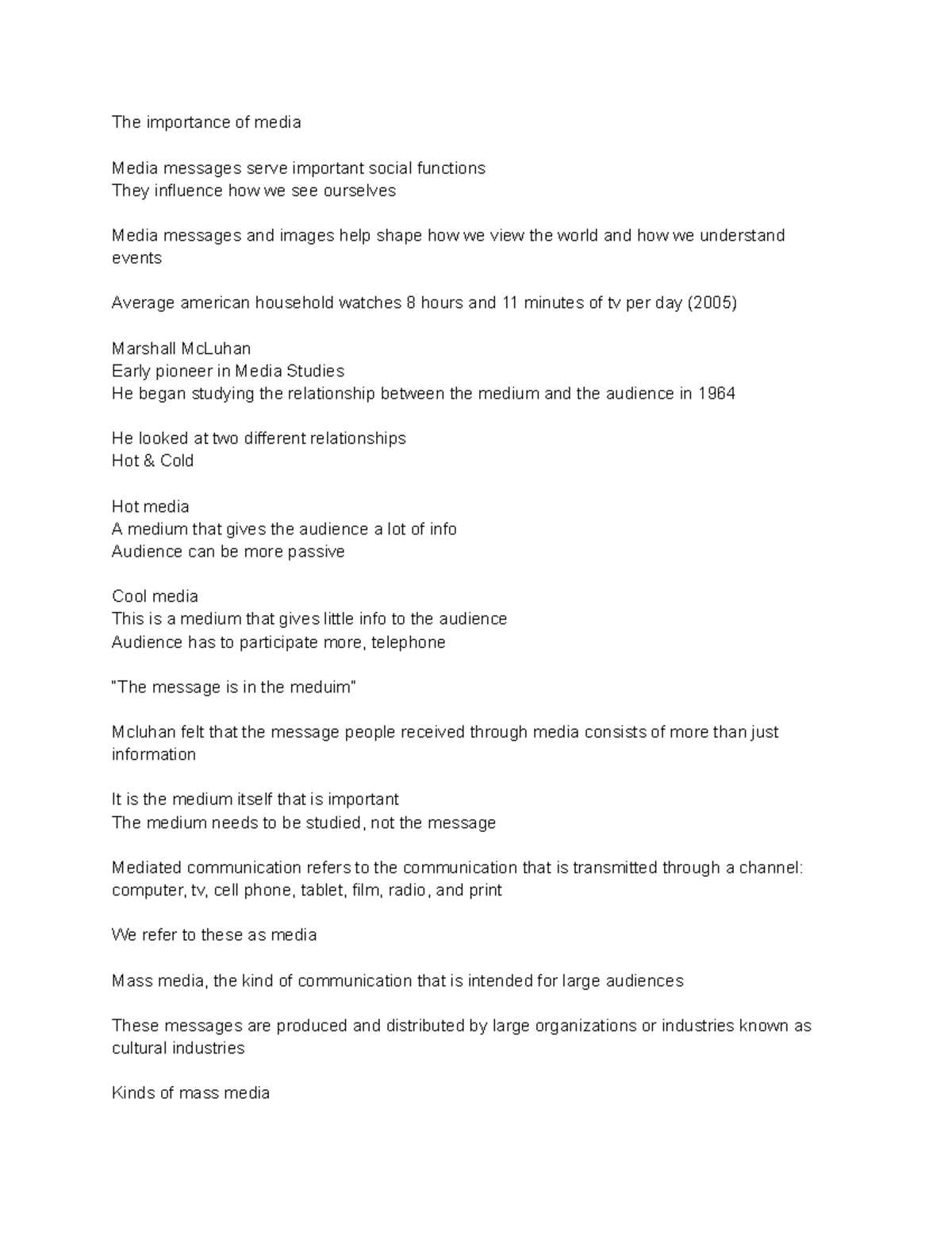 Media & Communication - Lecture notes 1 - The importance of media Media ...