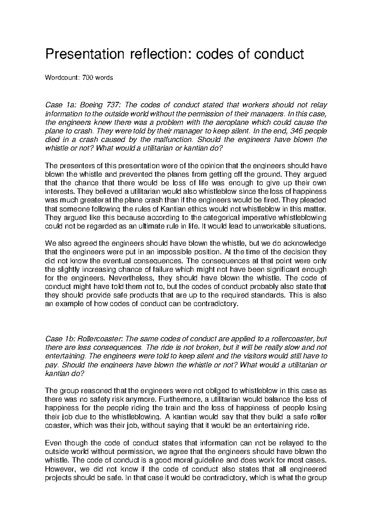 Presentation reflection Codes of conduct - Presentation reflection ...