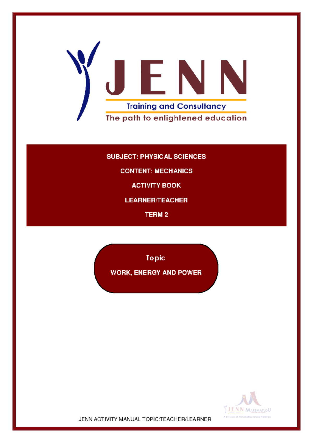 Work, Energy & Power Activity Book-1 - JENN ACTIVITY MANUAL TOPIC ...