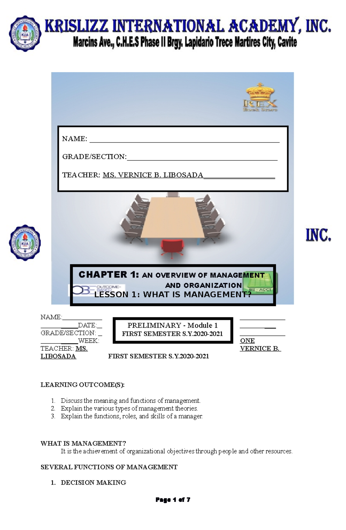 Week-1-Org - N/A - NAME: ______DATE: ____ GRADE/SECTION: ______WEEK ...