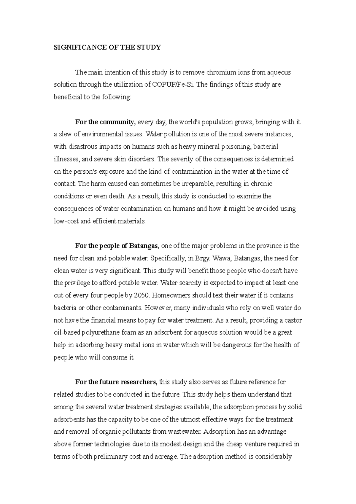 Significance OF THE Study - SIGNIFICANCE OF THE STUDY The main ...