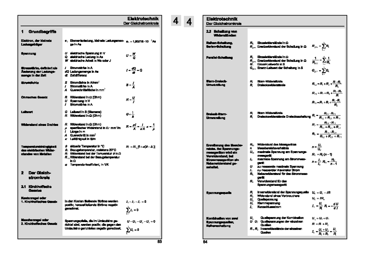 Formelsammlung Grundlagen Elektrotechnik - Elektrotechnisches ...