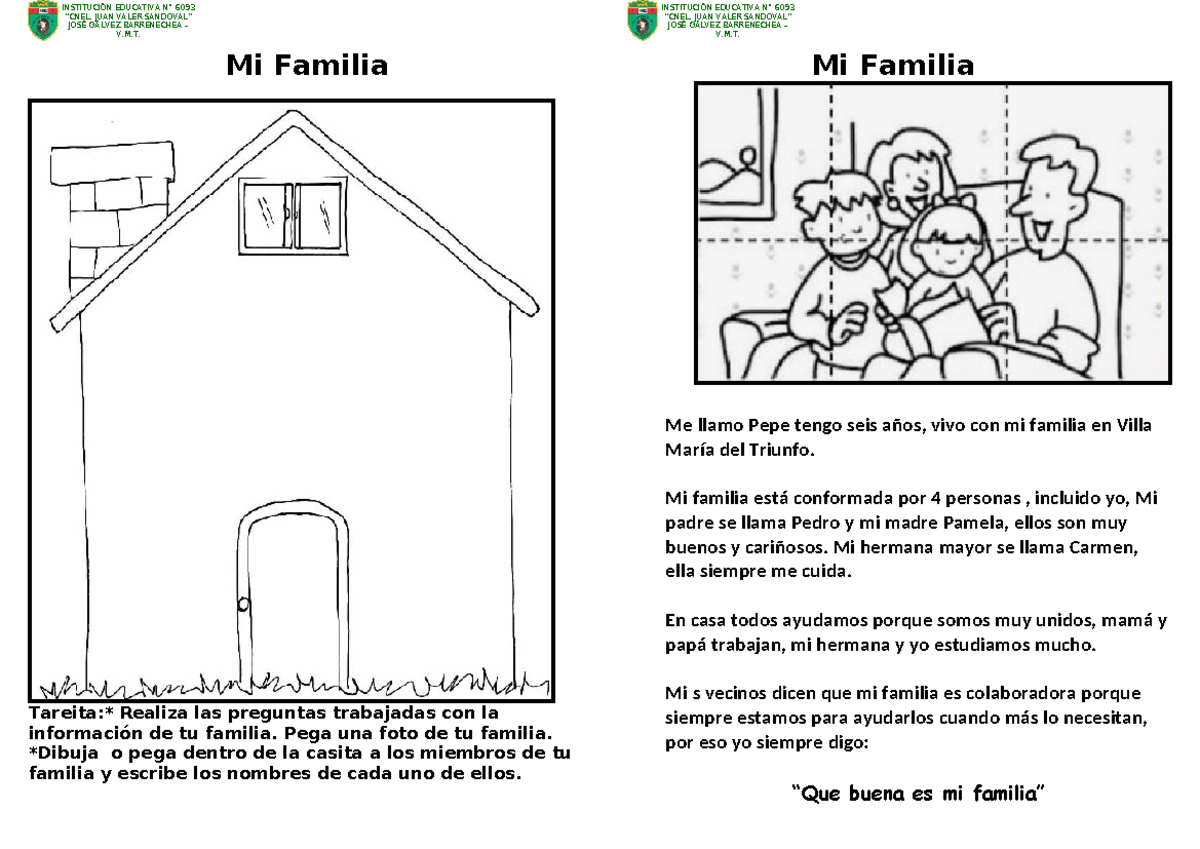 Ficha Mi Familia - INSTITUCIÓN EDUCATIVA N° 6093 “CNEL. JUAN VALER ...