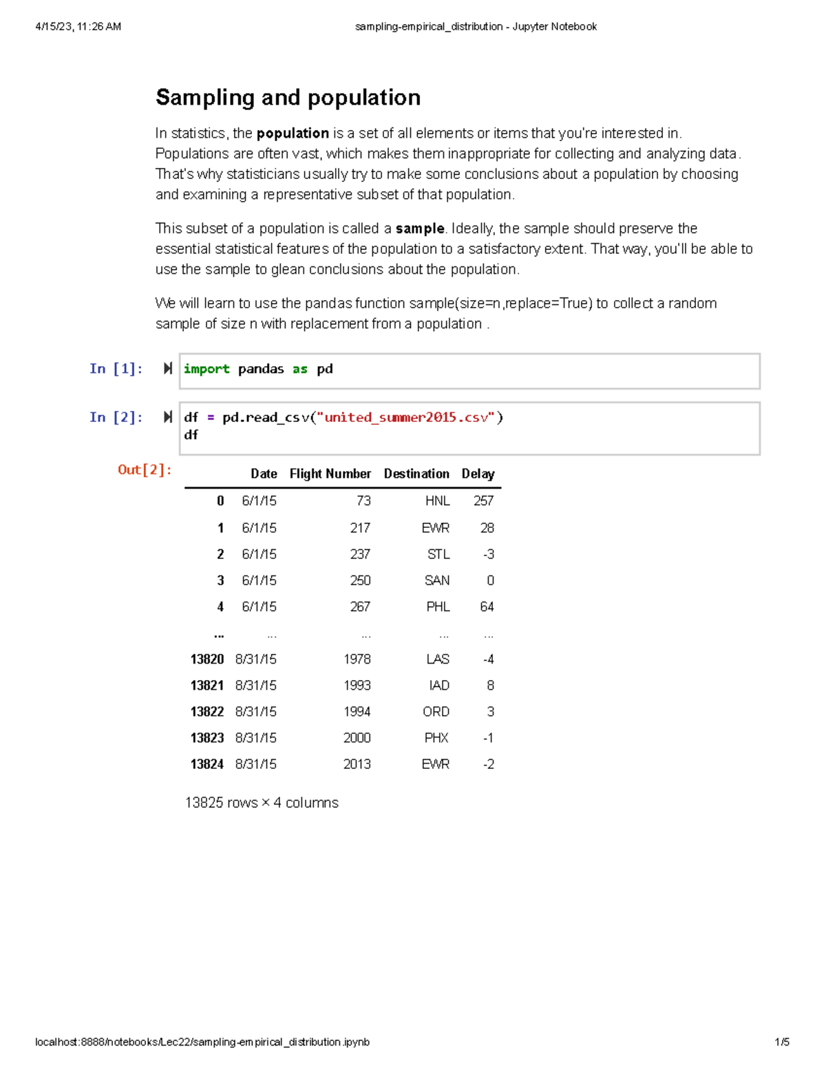 Sampling-empirical distribution - Jupyter Notebook - Sampling and population In statistics, the ...