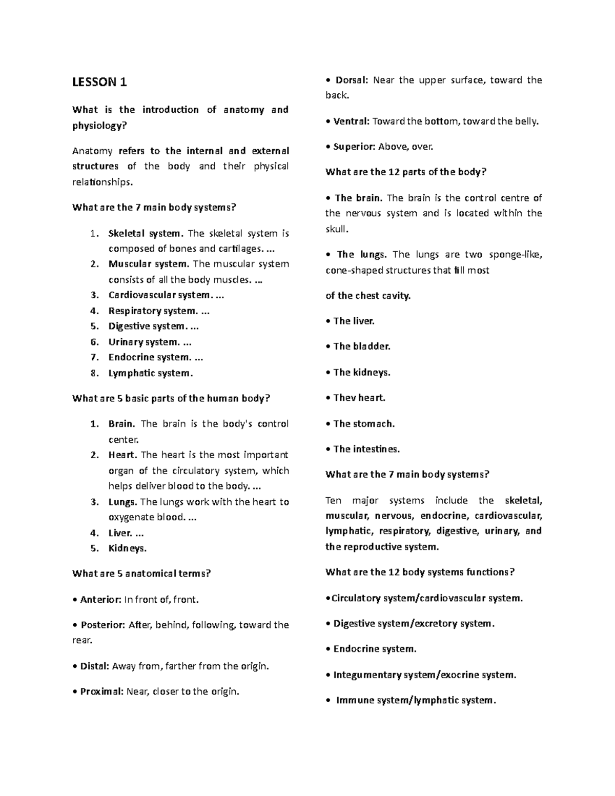 123 - lecture - LESSON 1 What is the introduction of anatomy and ...