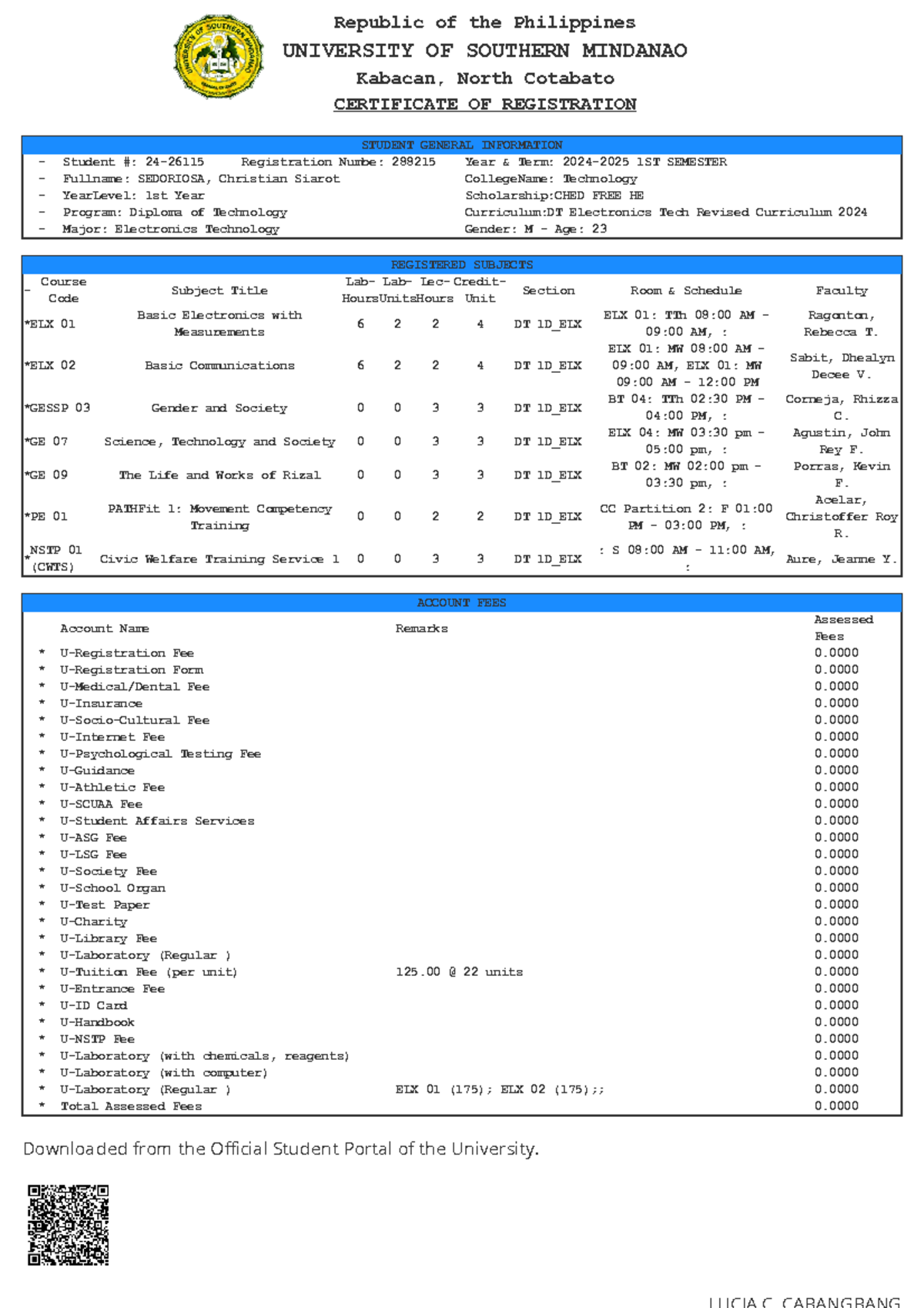 Certificate Of Registration - Republic of the Philippines UNIVERSITY OF ...