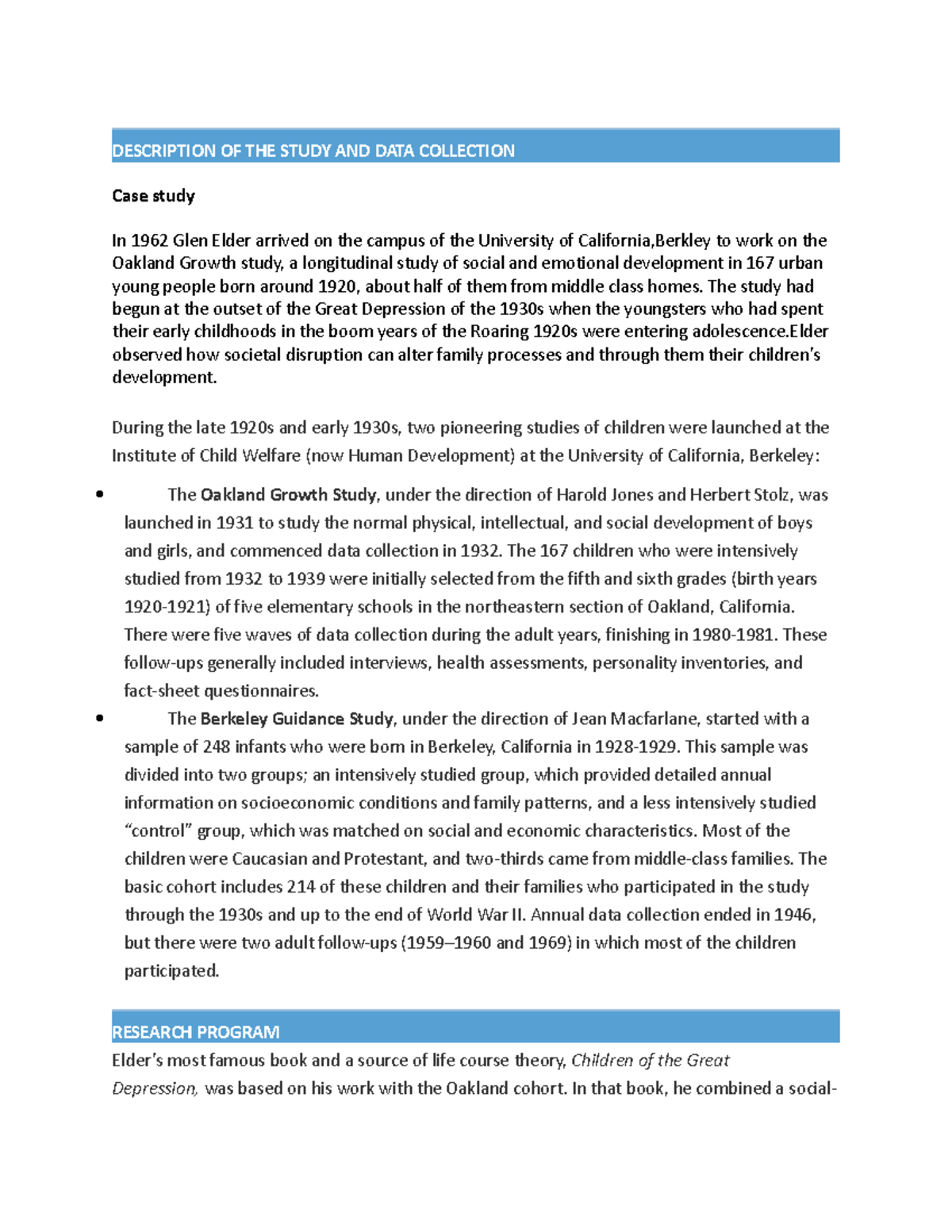 Case study The Oakland GrcsibvbaidaNDXKA - DESCRIPTION OF THE STUDY AND ...