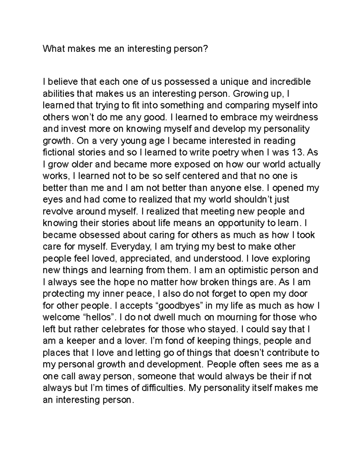 Activity 2 - What makes me an interesting person? - What makes me an ...