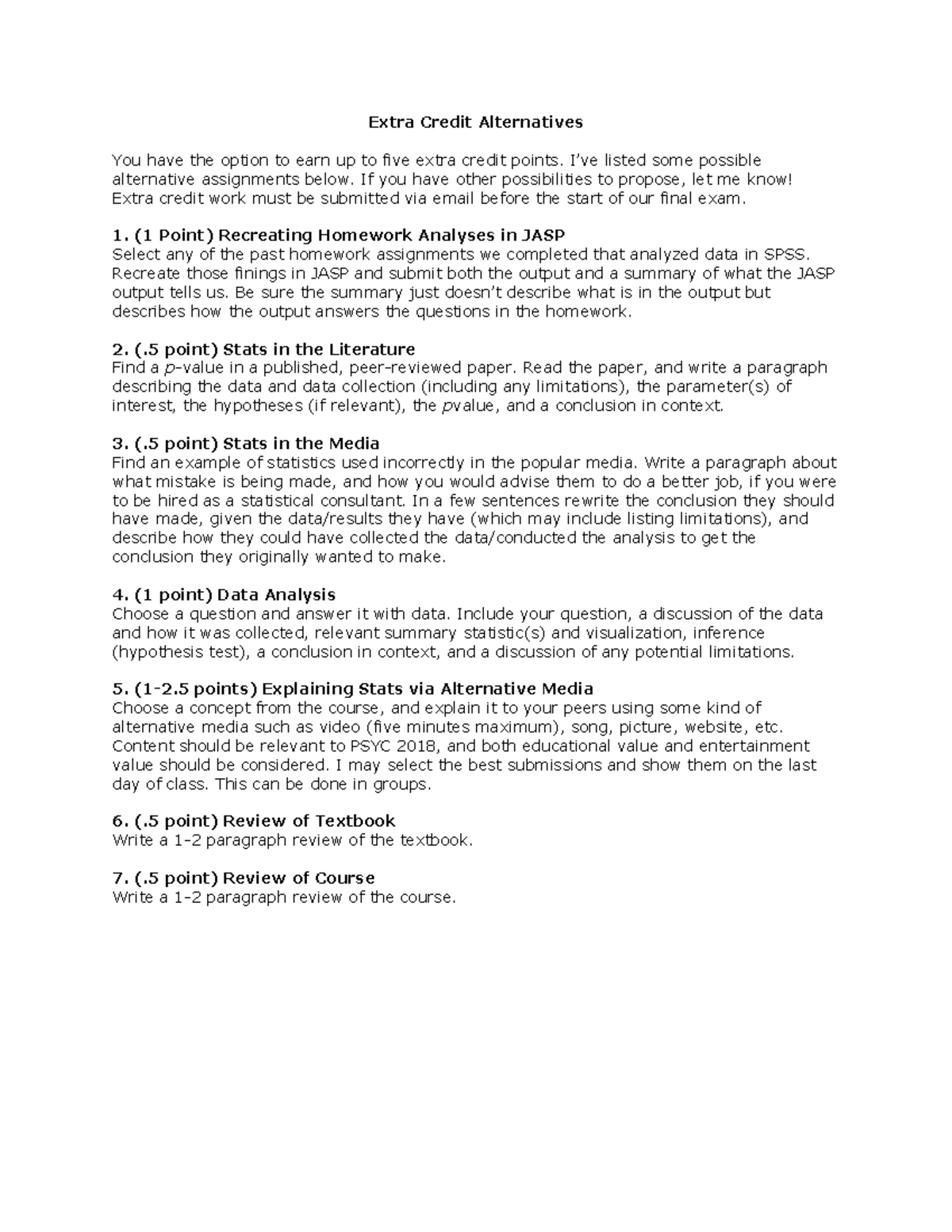 Extra Credit Options - Extra Credit Alternatives You have the option to ...