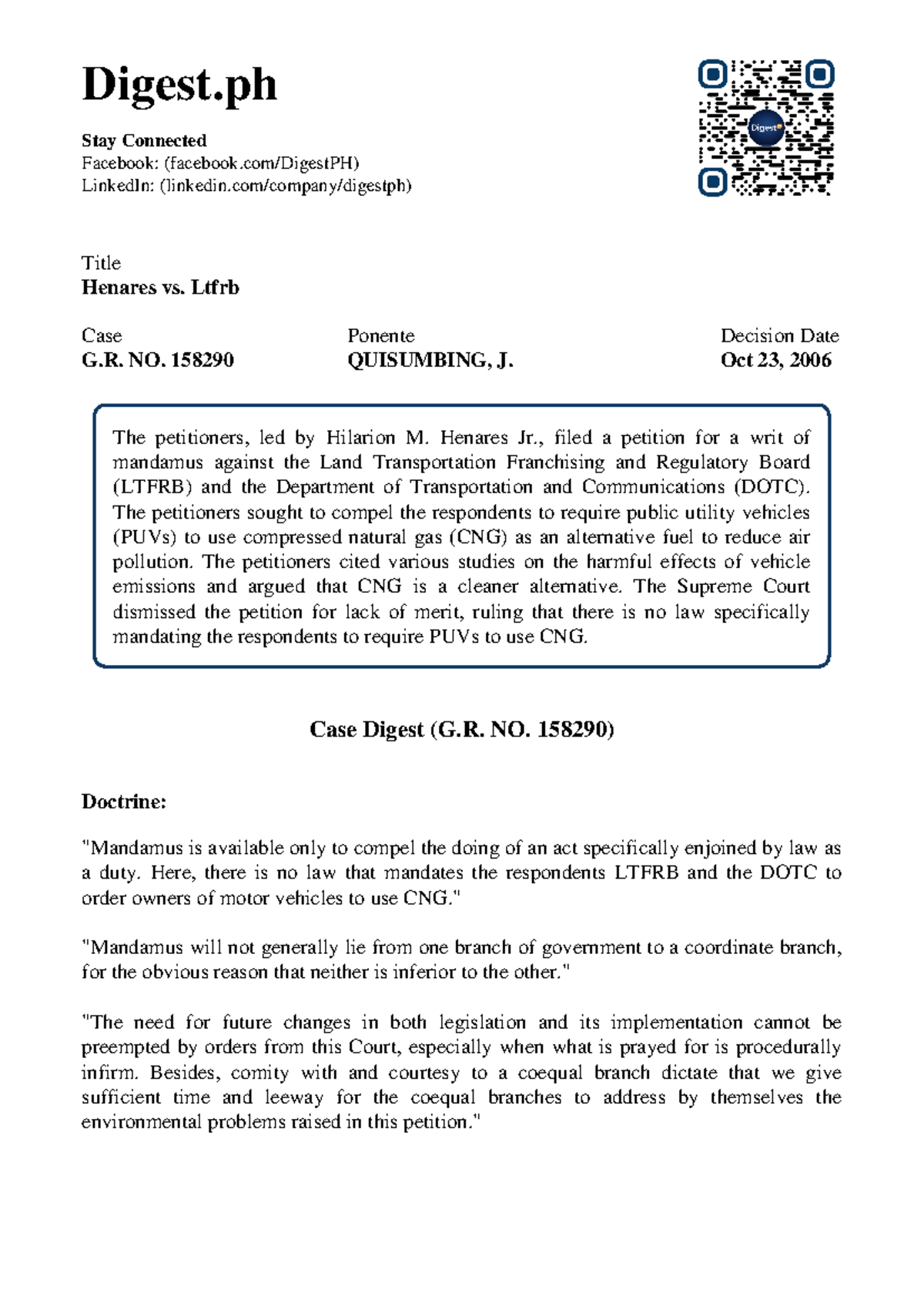 Case digest henares vs ltfrb-Downloaded from Digest PH - Title Henares ...